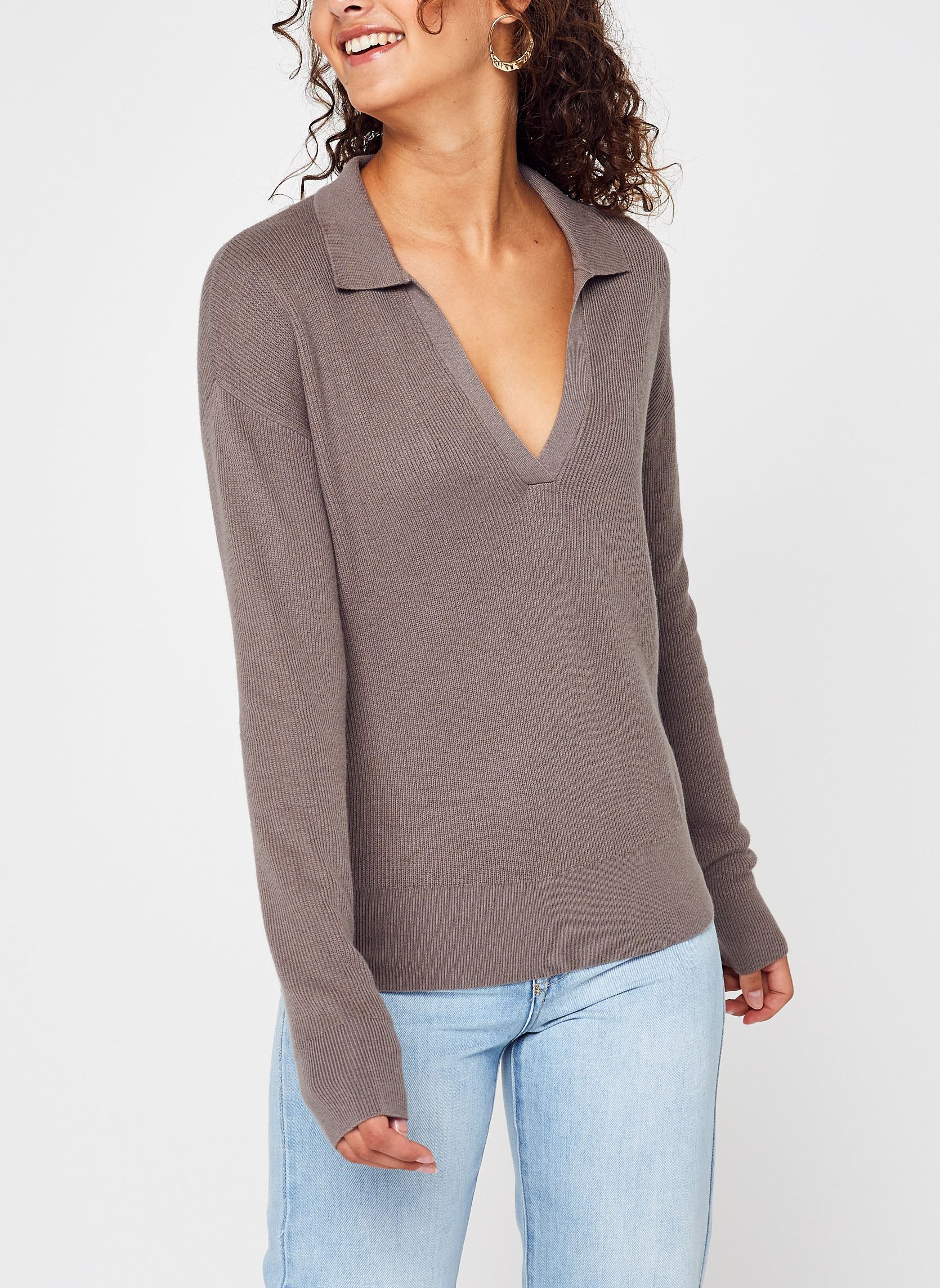 Calvin Klein Pull - Rib Open Neck Sweater (Marron) - Vêtements chez ...