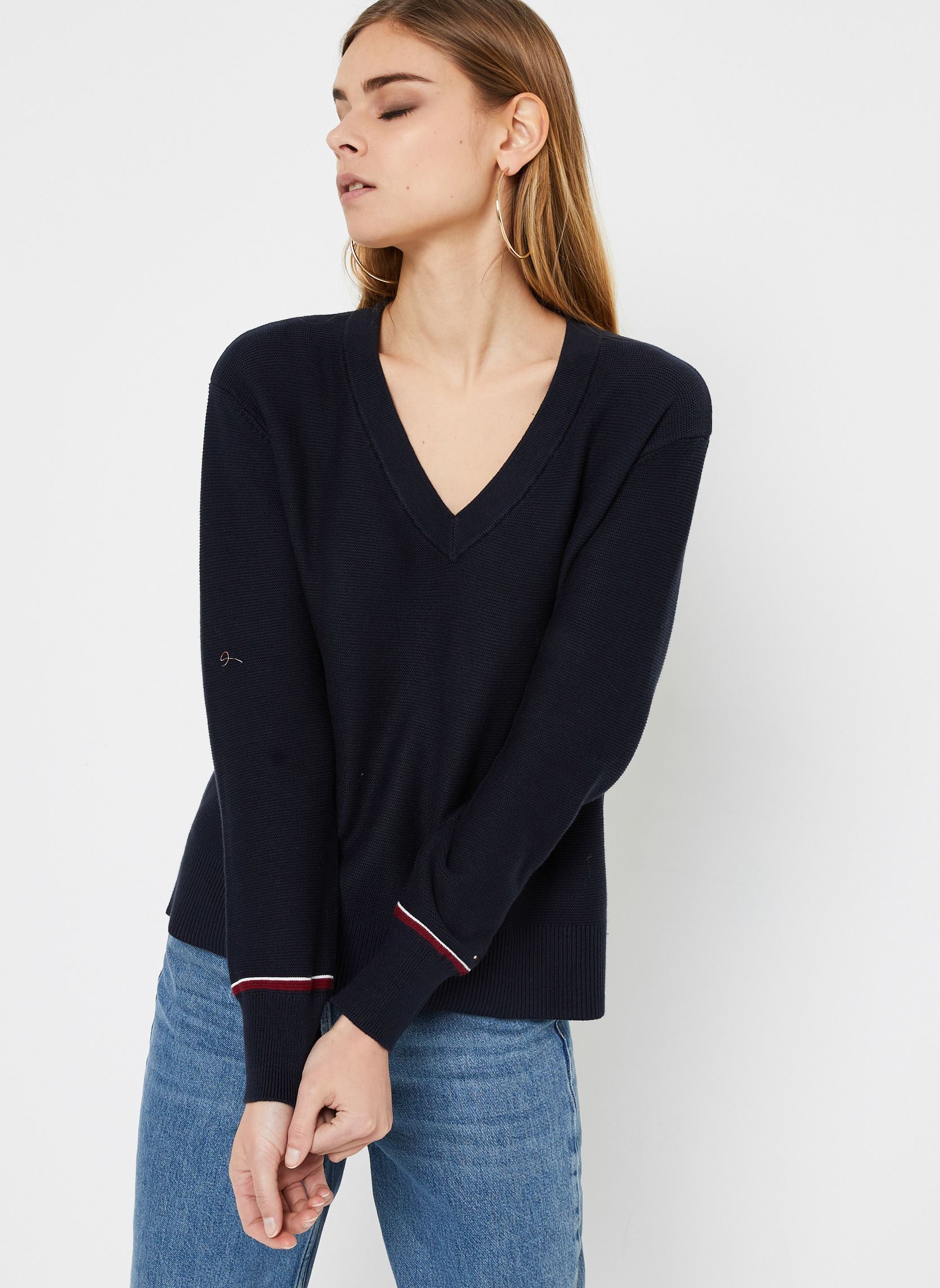 Tommy Hilfiger Pulls Pull - Global Stp V-Nk Sweater femme bleu ...