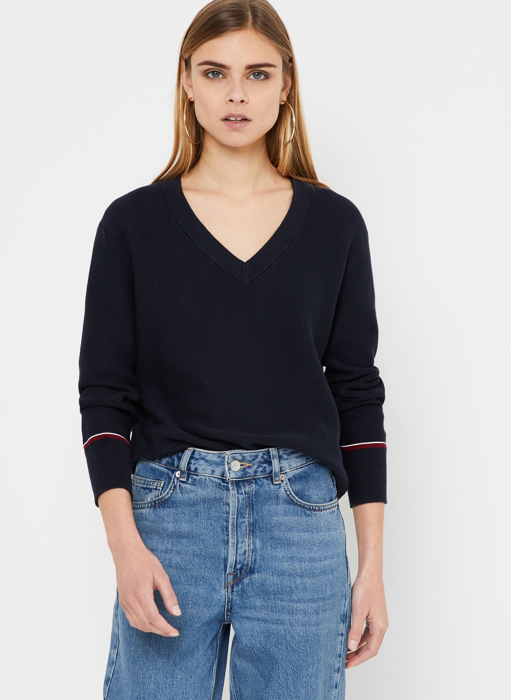 Tommy Hilfiger Pulls Pull - Global Stp V-Nk Sweater femme bleu ...