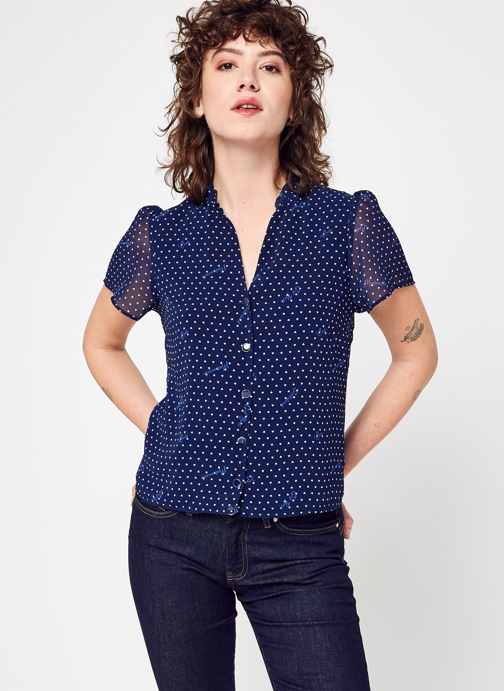 I.Code Blouse - Top Col Montant QW11134 (Bleu) - Vêtements chez Sarenza ...