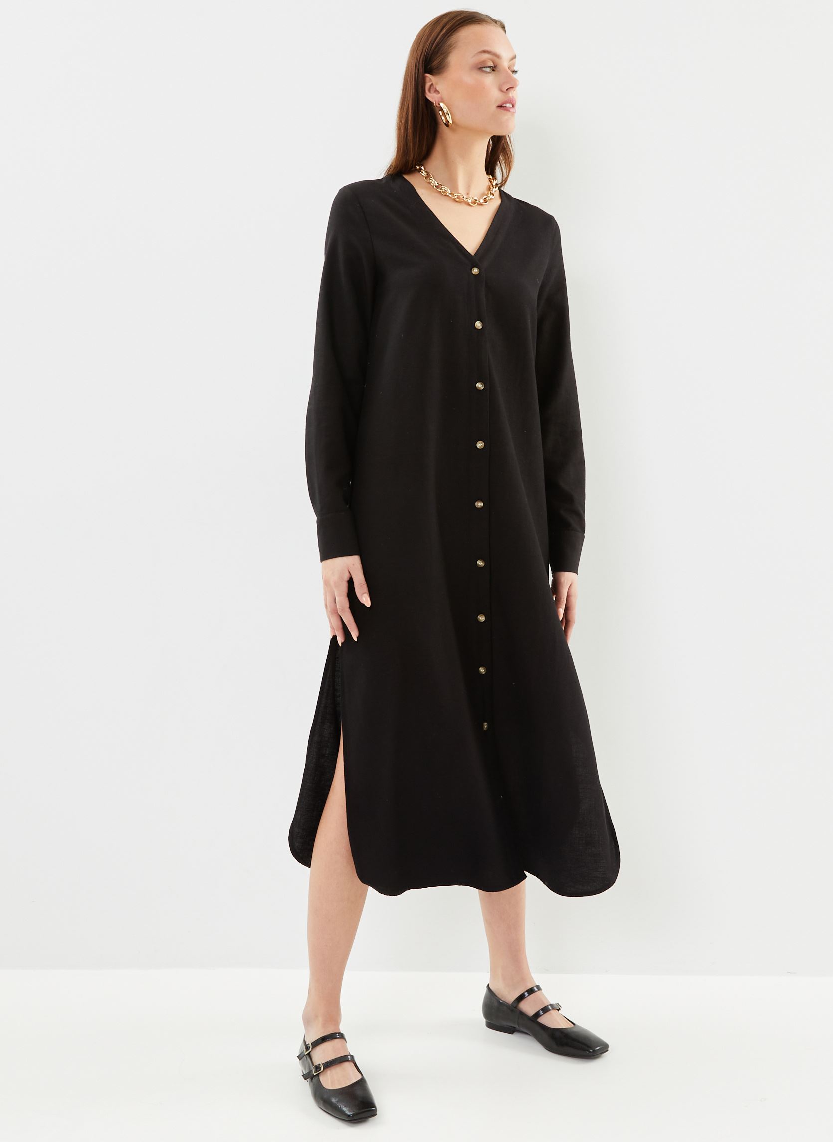 Vila Lange jurken Viprisilla V-Neck L/S Midi Shirt Dress dames zwart ...