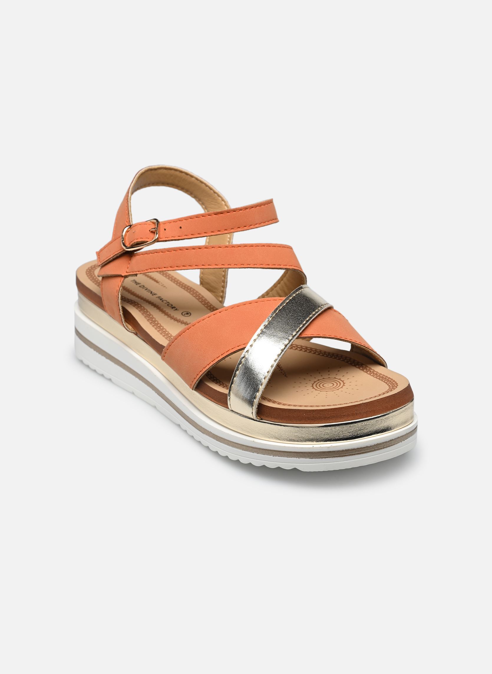 Divine Factory Sandales compensées et plateformes Sandales - TX5024 femme orange | Sarenza France