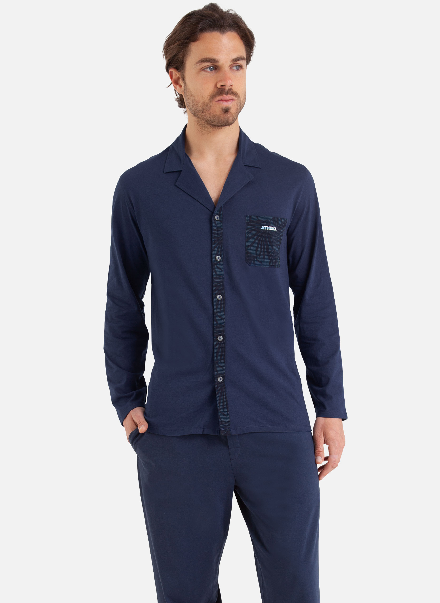 ATHENA Combinaisons Pyjama long ouvert homme Easy Print homme bleu ...