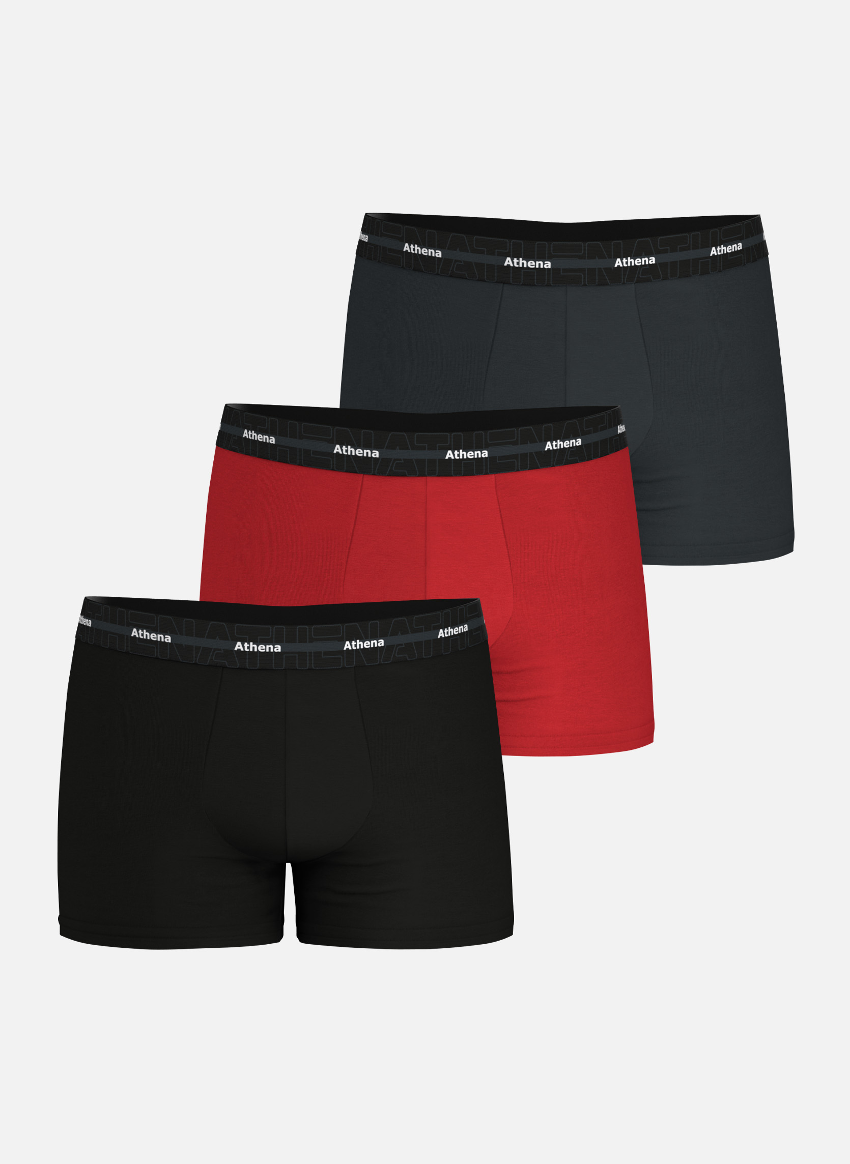 ATHENA Boxers Lot de 3 boxers homme 720 Stretch Coton homme rouge ...