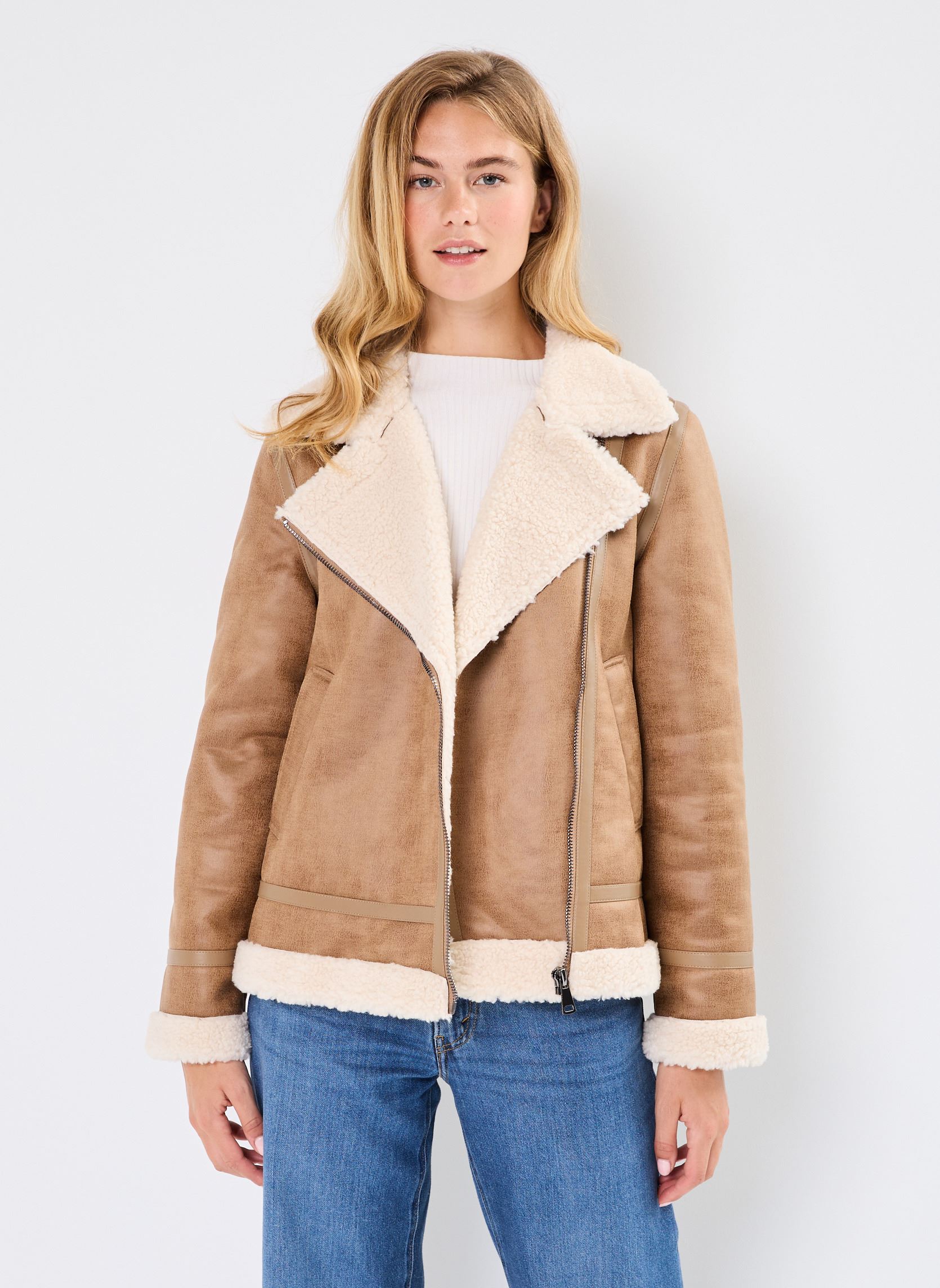 B-Young Manteaux Manteau court - BYASANNE BIKER JACKET - femme beige ...