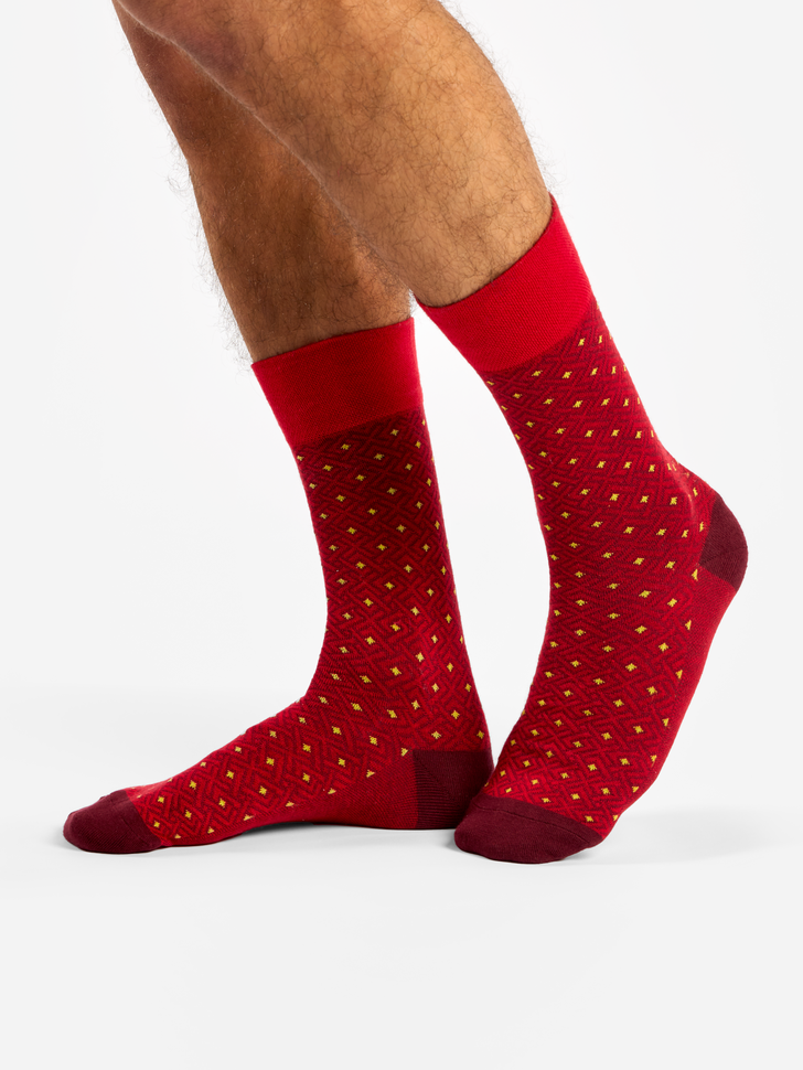 Dedoles Chaussettes Chaussettes Bambou Jacquard Rouge Foncé et Jaune ...