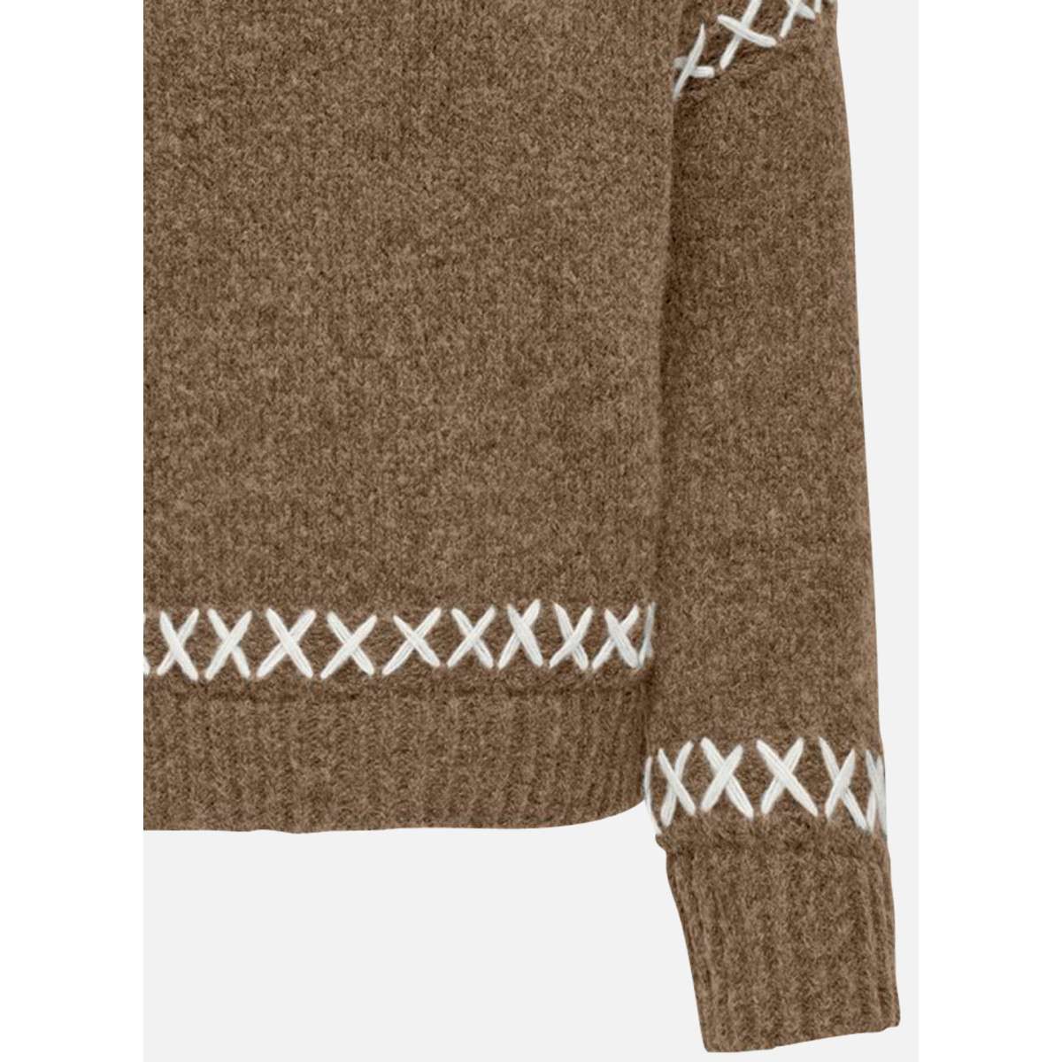 ONLY Pulls Pull camel uni avec un col rond à coupe droite et des ...