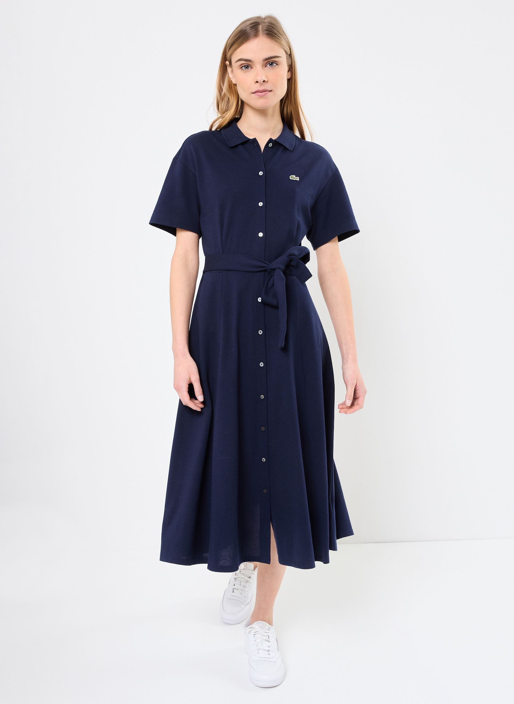 Lacoste Robes longues Robe maxi - longue Lacoste EF9621 femme bleu ...