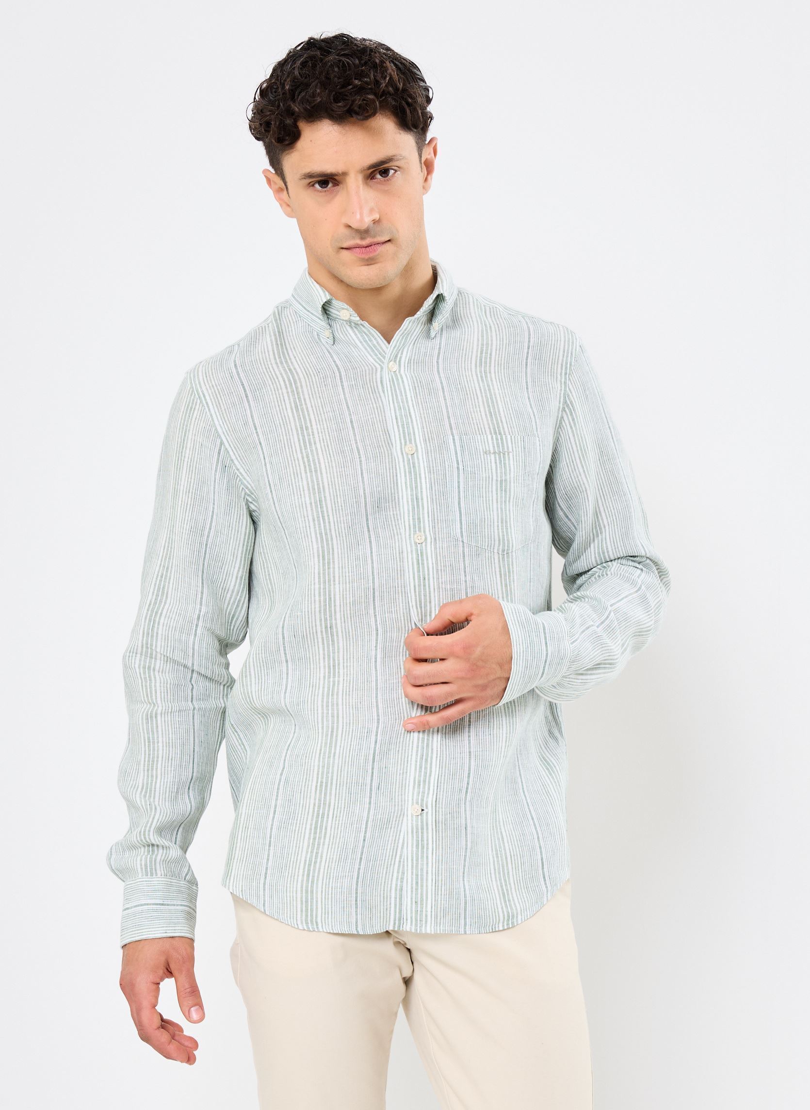 GANT Chemises REG LINEN STRIPE SHIRT homme vert | Sarenza France