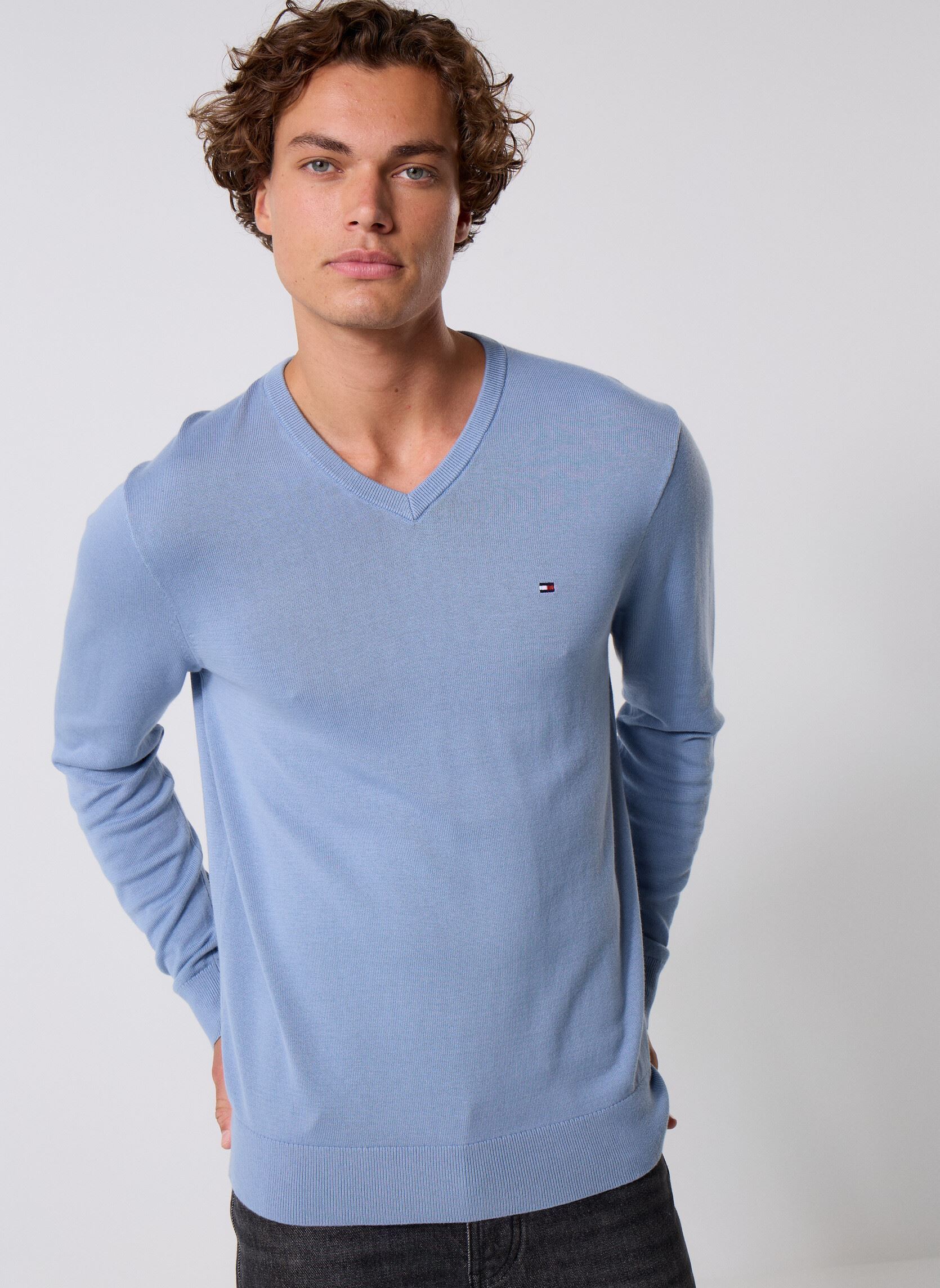 Tommy Hilfiger Pulls Essential Cotton V MW0MW14745C2B homme bleu ...