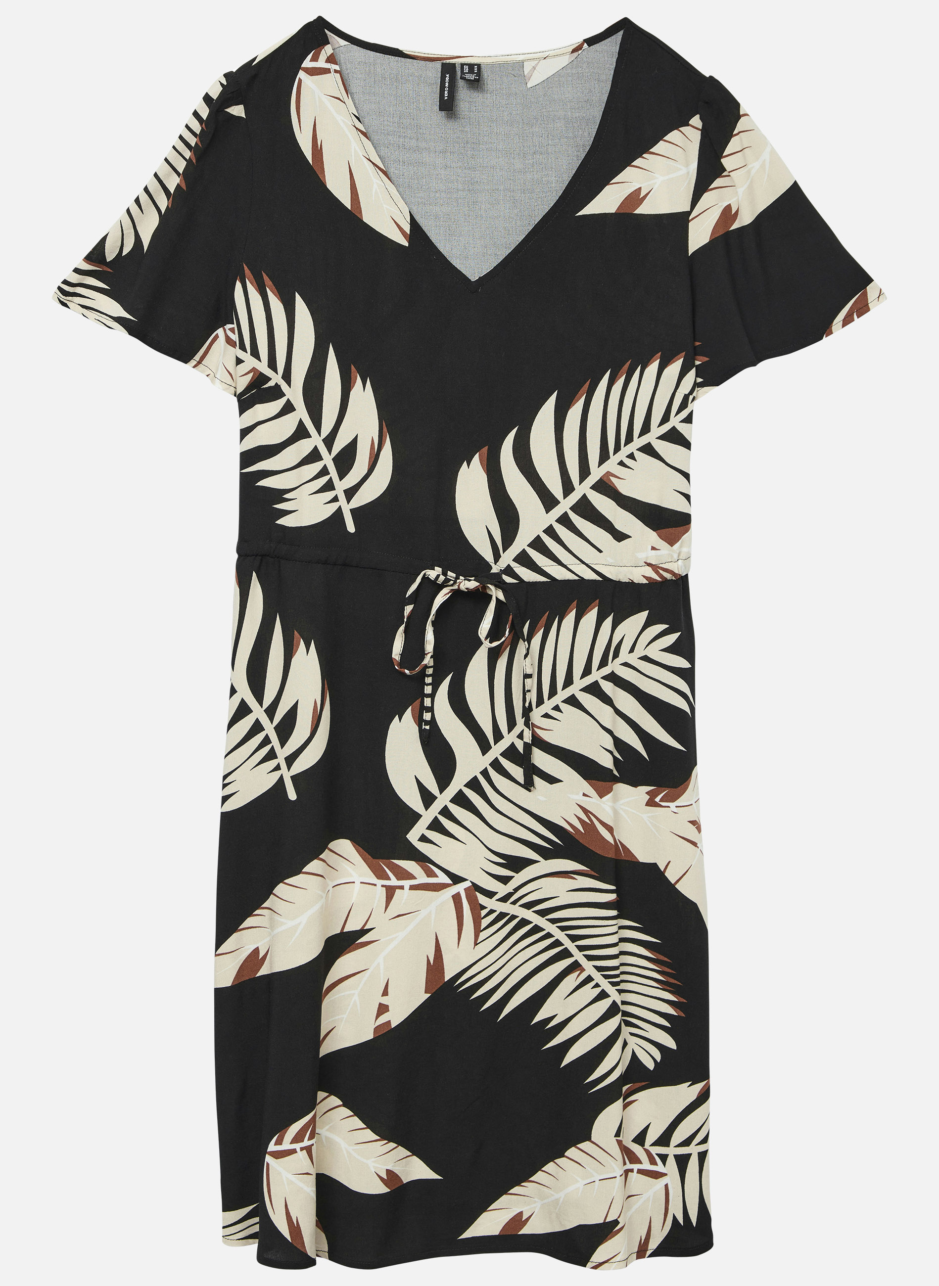 Vero Moda Robes Robe courte noire à imprimé végétal à col v, manches ...