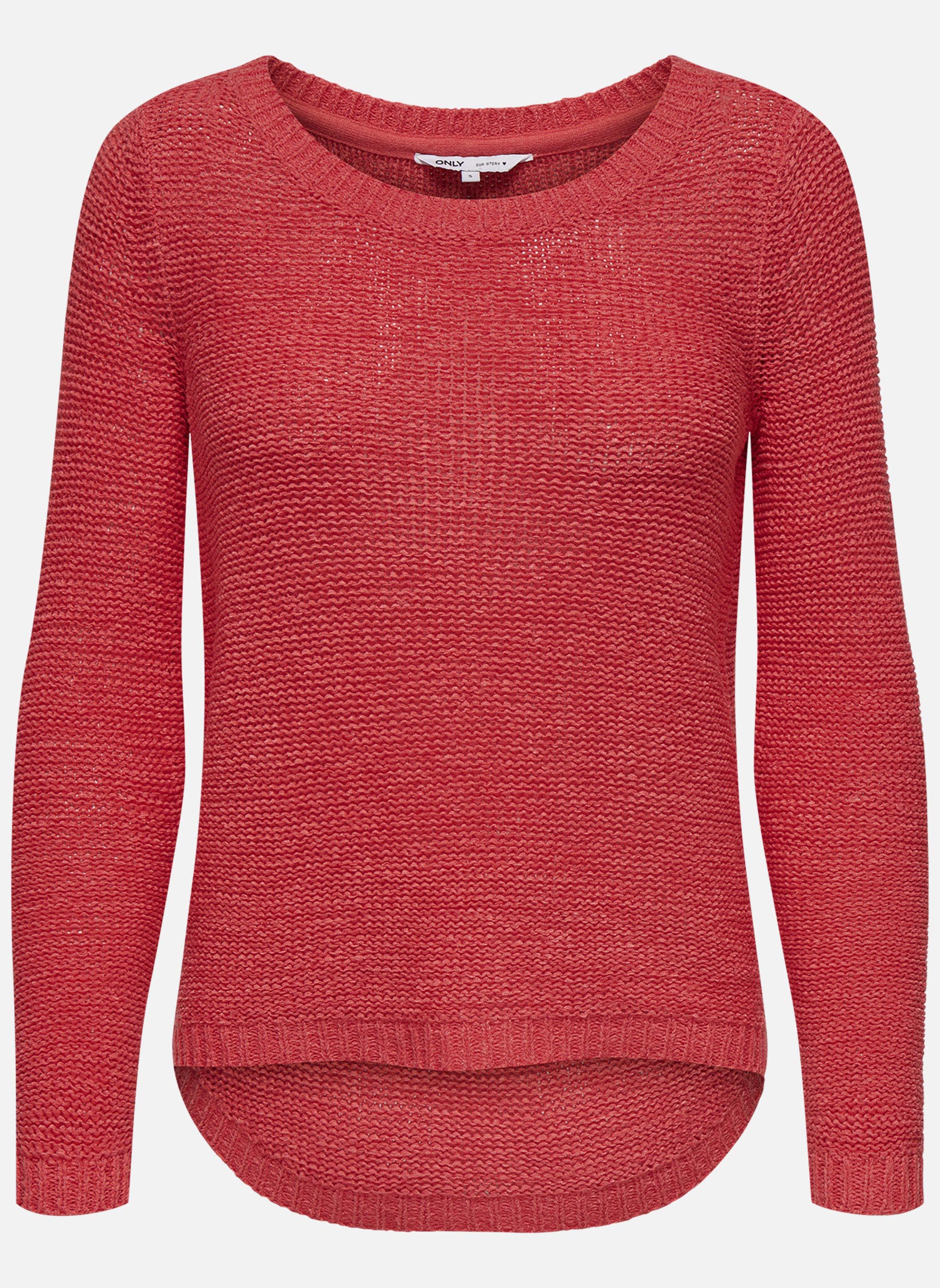 ONLY Pulls Pull rouge uni en maille avec une coupe ajustée et un col ...