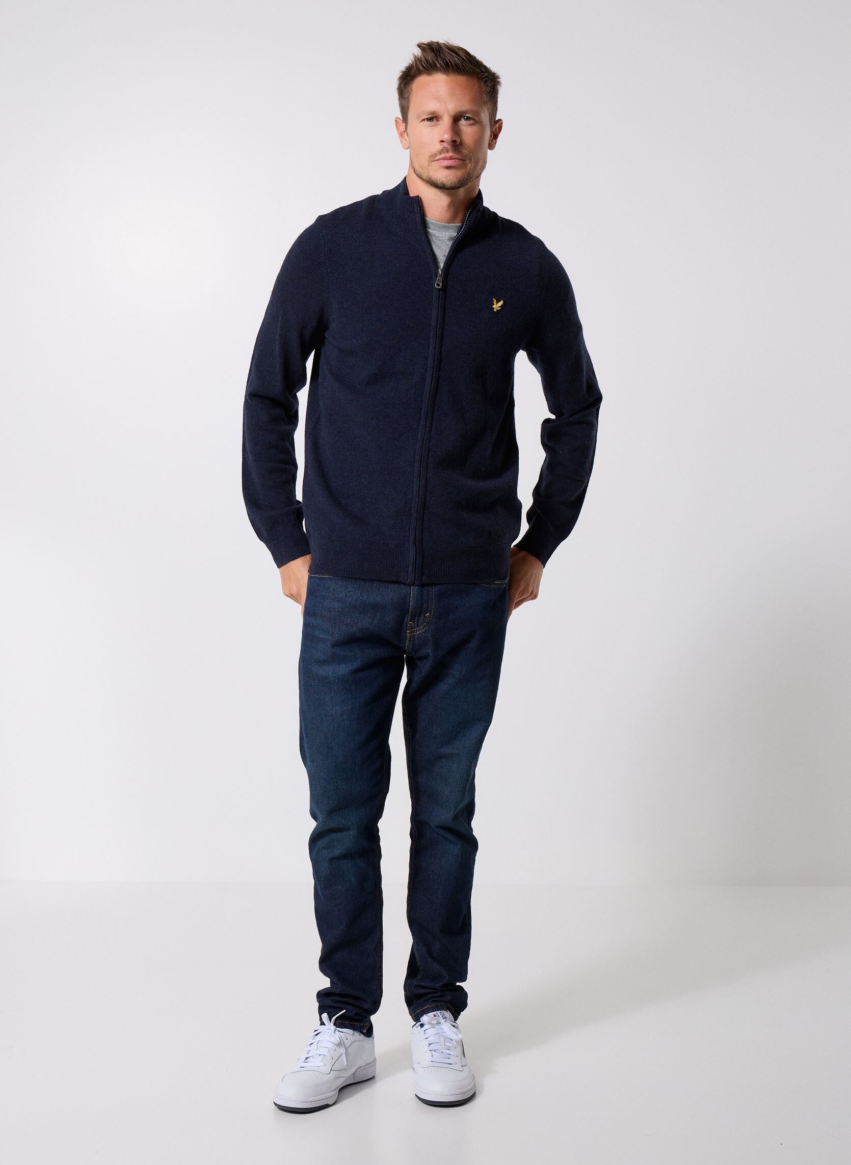 Lyle & Scott Gilets Lambswool Blend Zip Through Cardigan homme bleu ...