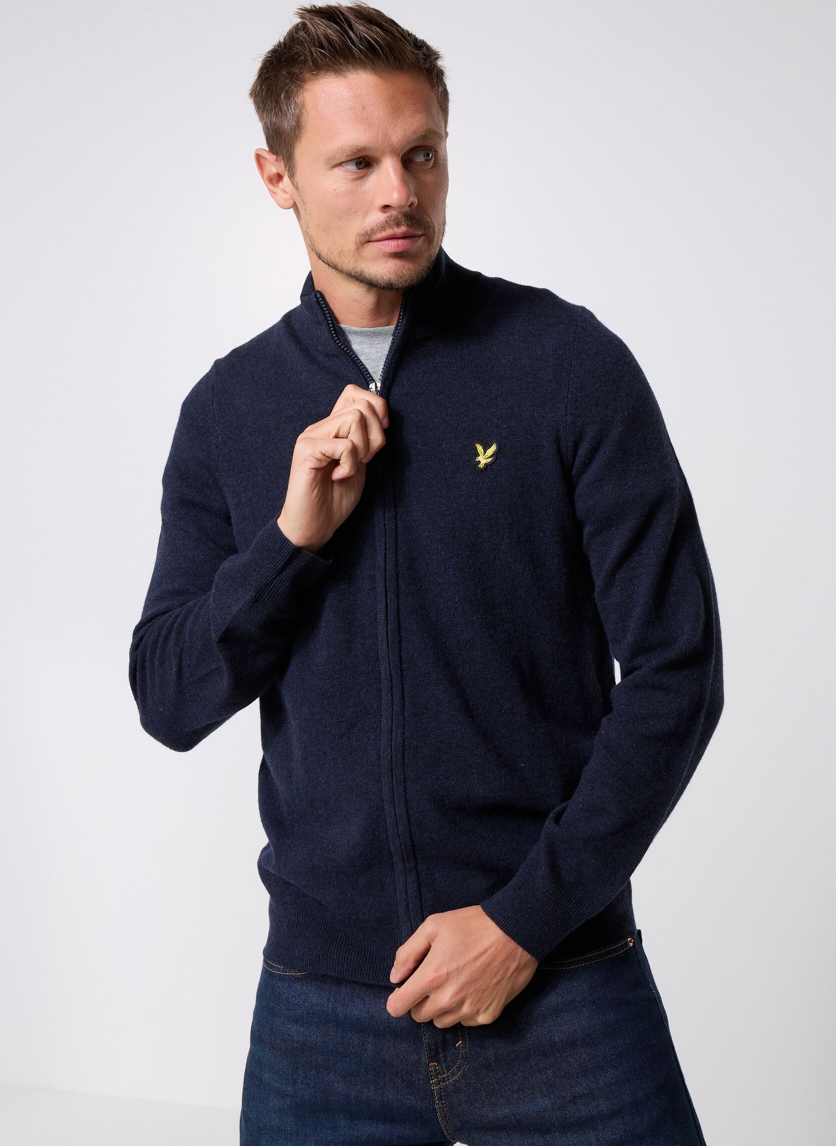 Lyle & Scott Gilets Lambswool Blend Zip Through Cardigan homme bleu ...