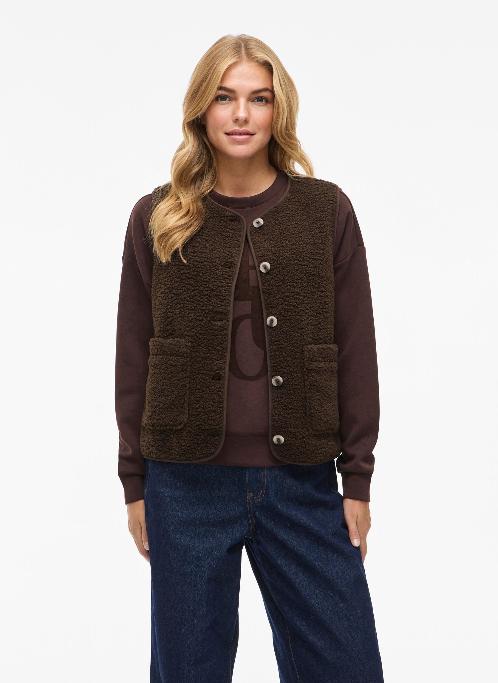 Vila Vestes sans manches Viada Teddy Vest femme marron | Sarenza France