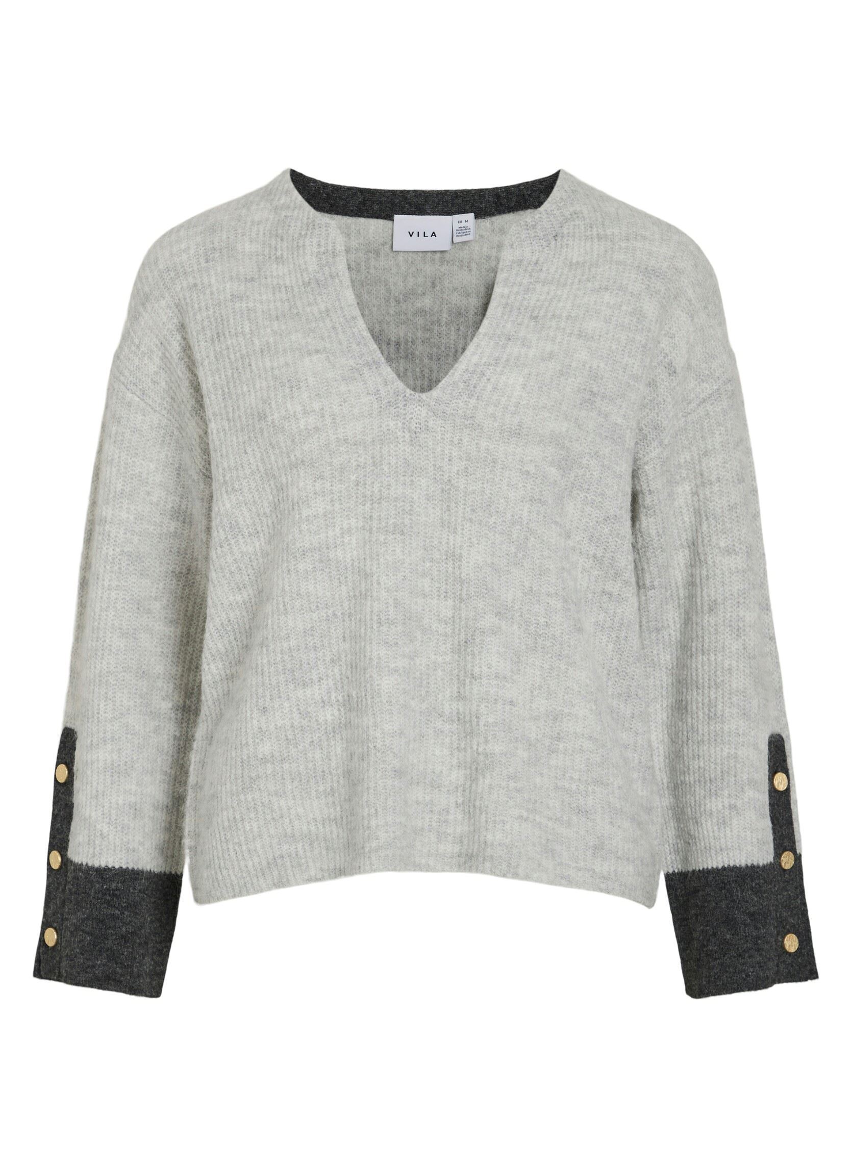 Vila Pullover Vialva V-Neck L/S Detail Knit Top damen grau - online ...