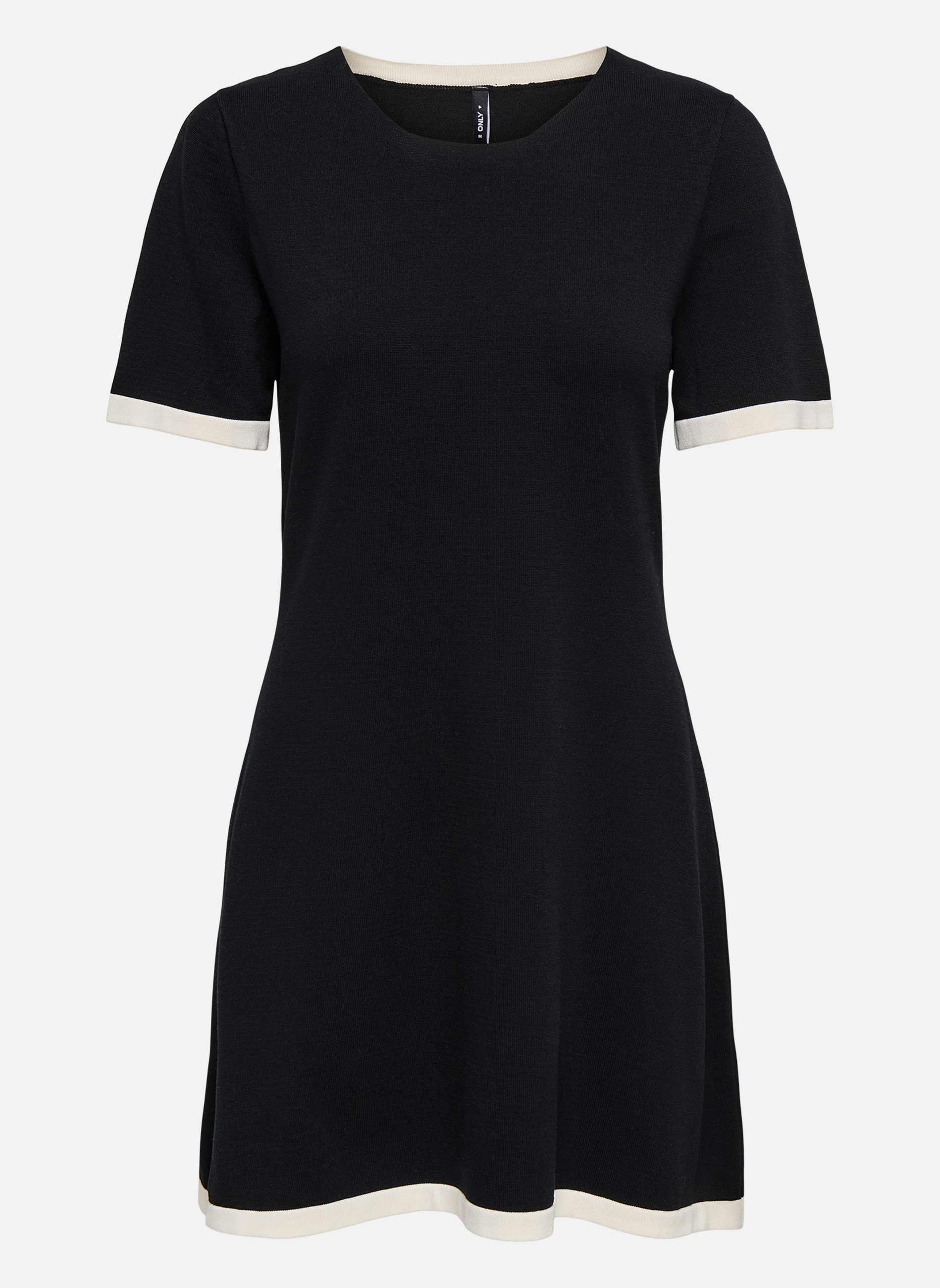 ONLY Robes Robe courte noire unie avec une coupe droite à col rond et ...