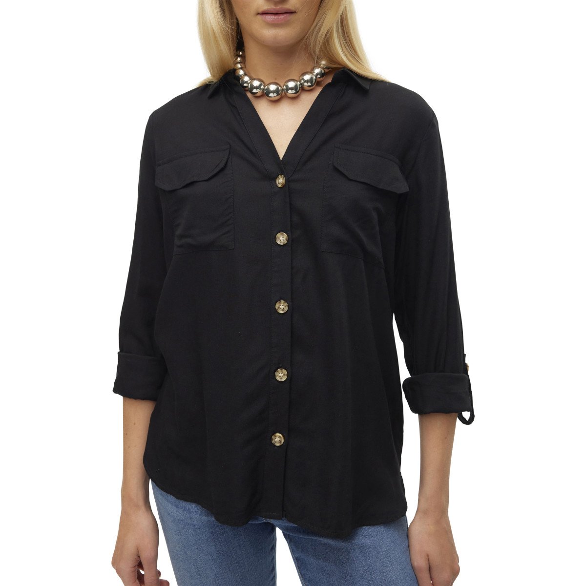 Vero Moda Chemises manches longues Chemisier noir uni avec un col ...