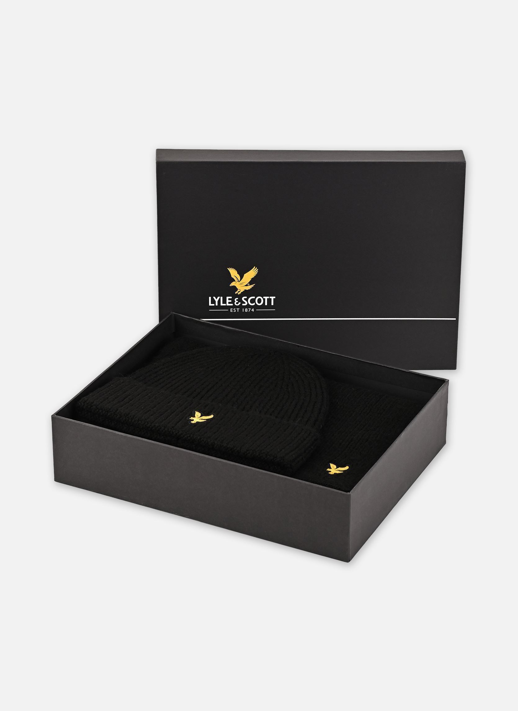 Lyle & Scott Bonnets Brushed Scarf And Beanie Set homme noir | Sarenza ...