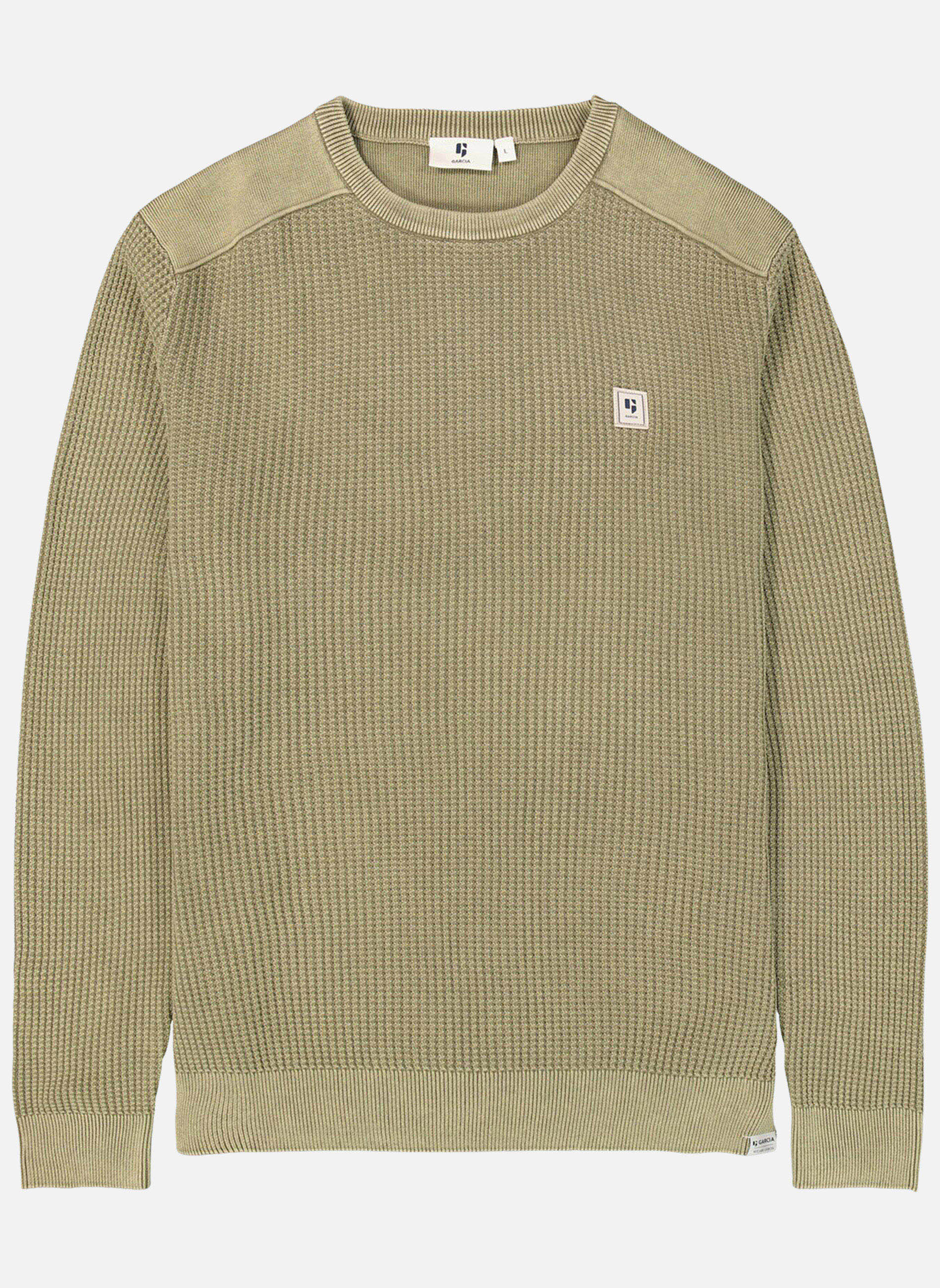 Garcia Pulls Pull en coton kaki uni en maille tricotée avec patch de la ...