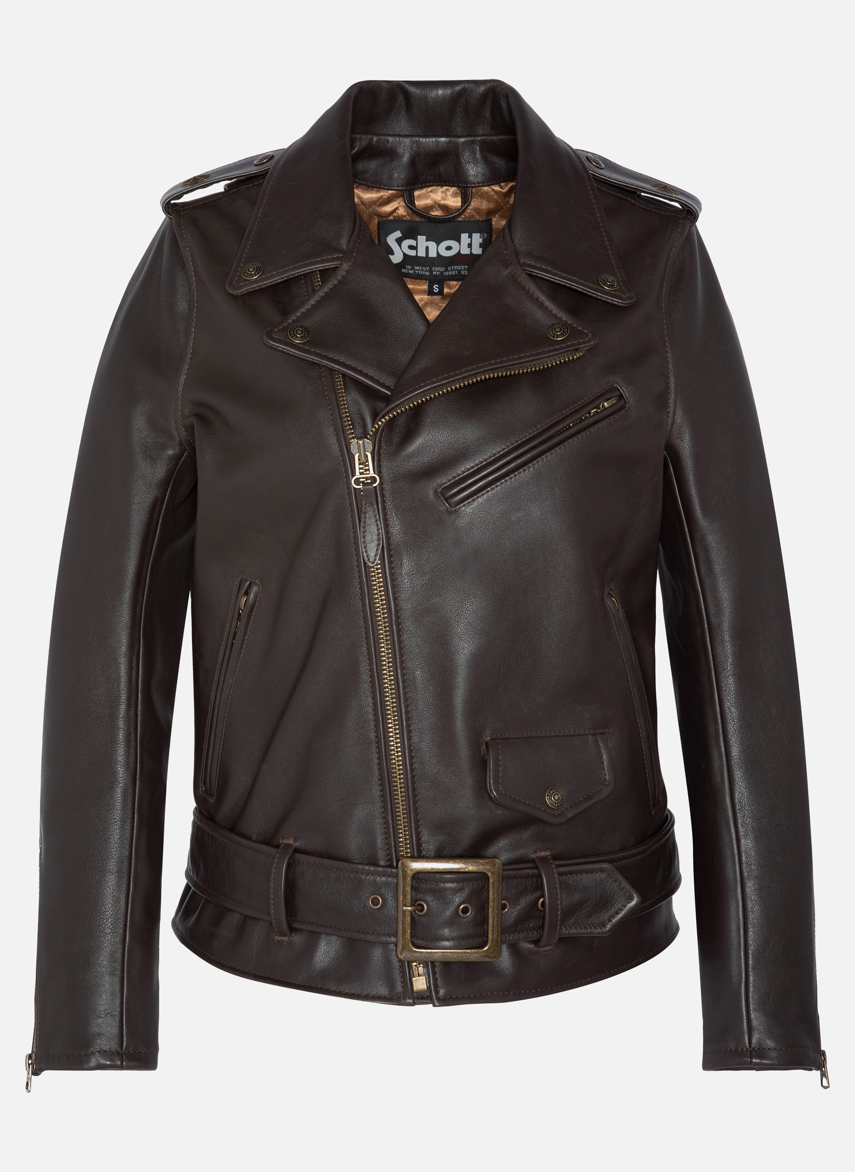 Schott Vestes en cuir Blouson Perfecto® "One Star" Marron foncé femme ...