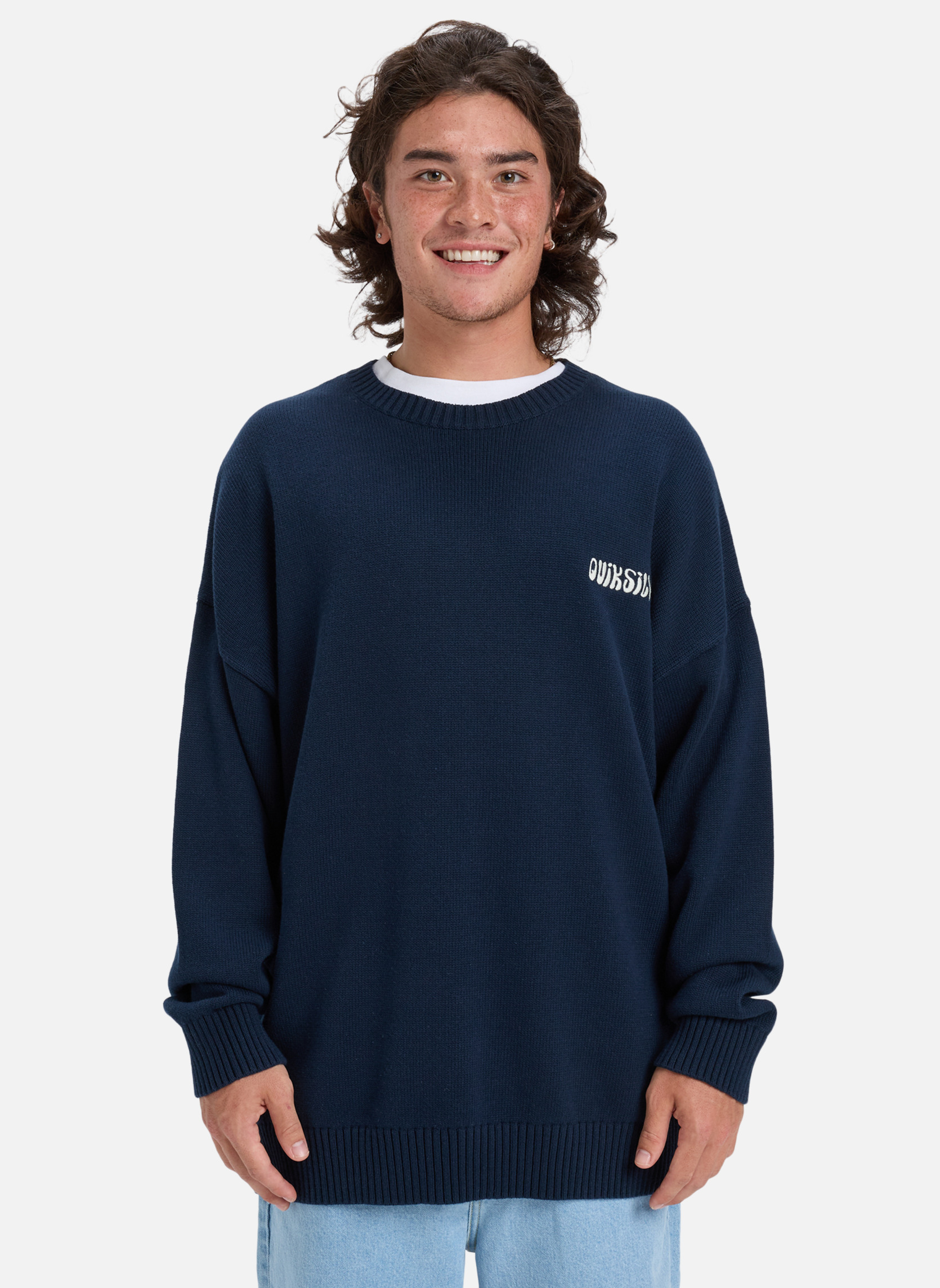 Quiksilver Pulls Sweat à col rond DEVILS JACQUARD LOGO homme bleu ...