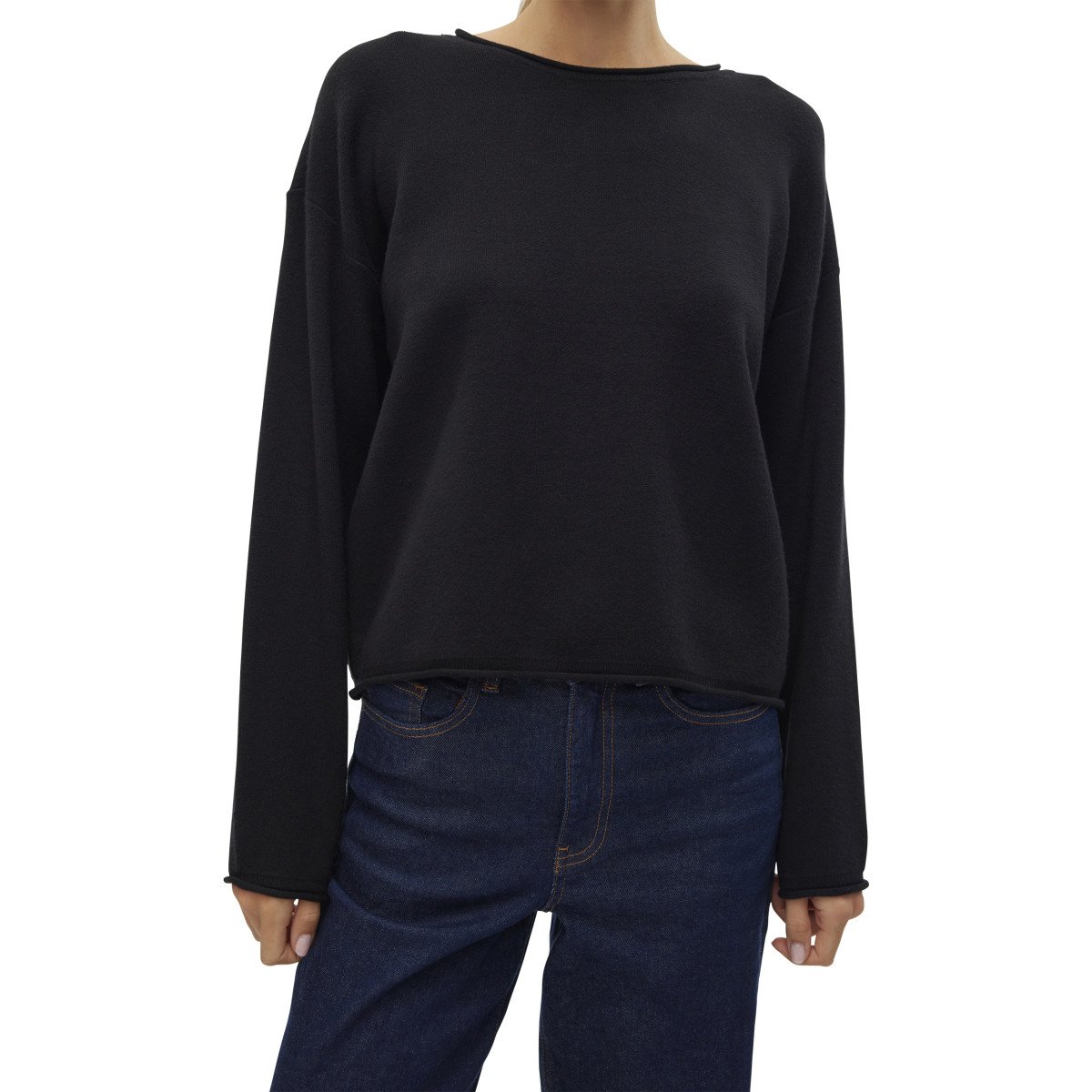 Vero Moda Pulls Pull noir uni à coupe ample avec un col rond et des ...