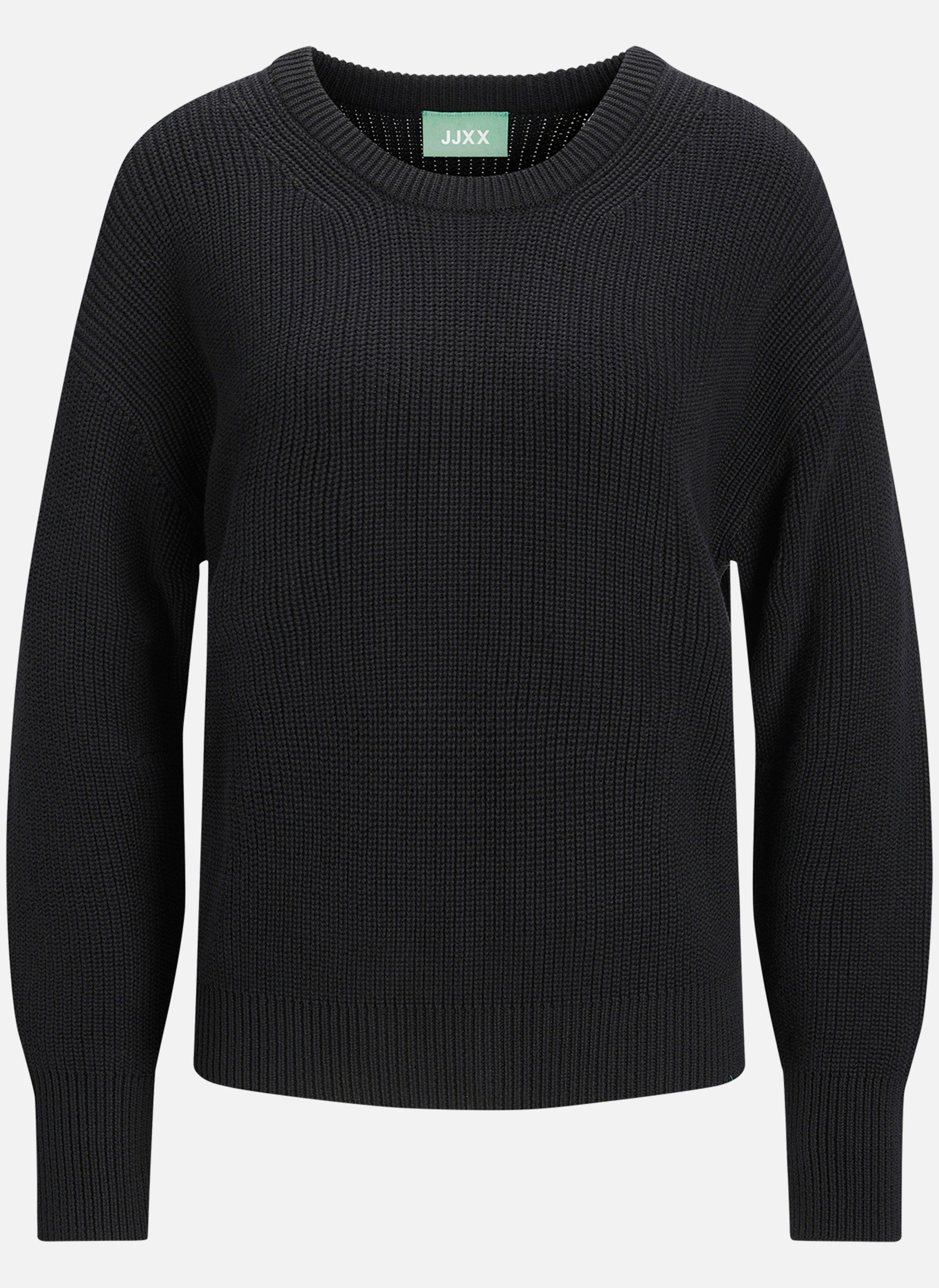 JJXX Pulls Pull en coton noir uni en maille tricotée à coupe droite et ...