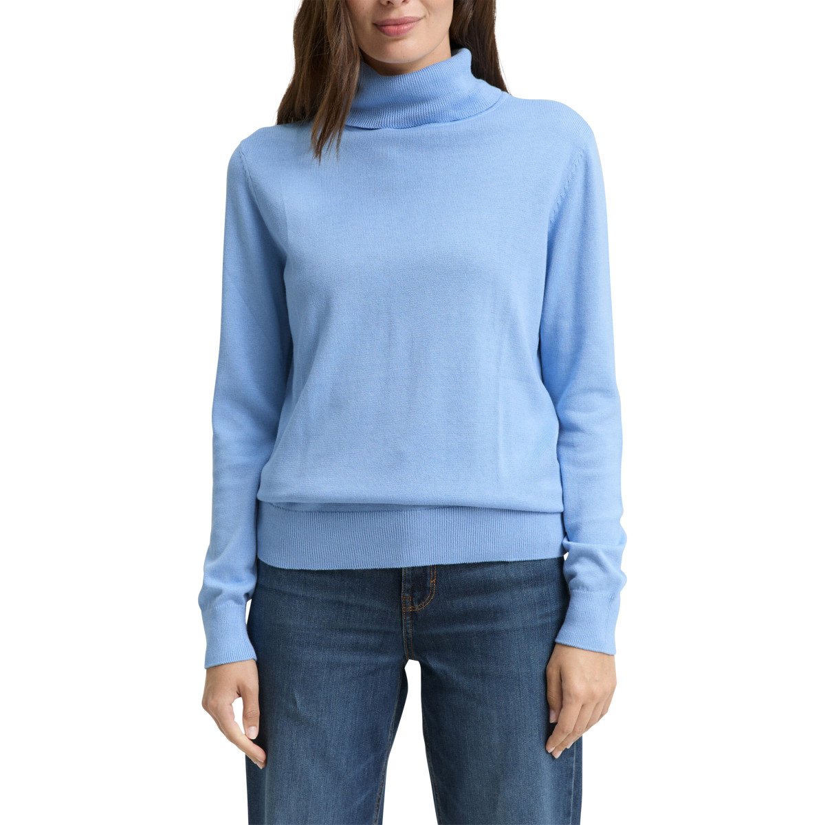 Tom Tailor Pulls Pull en coton mélangé bleu ciel avec un col roulé ...