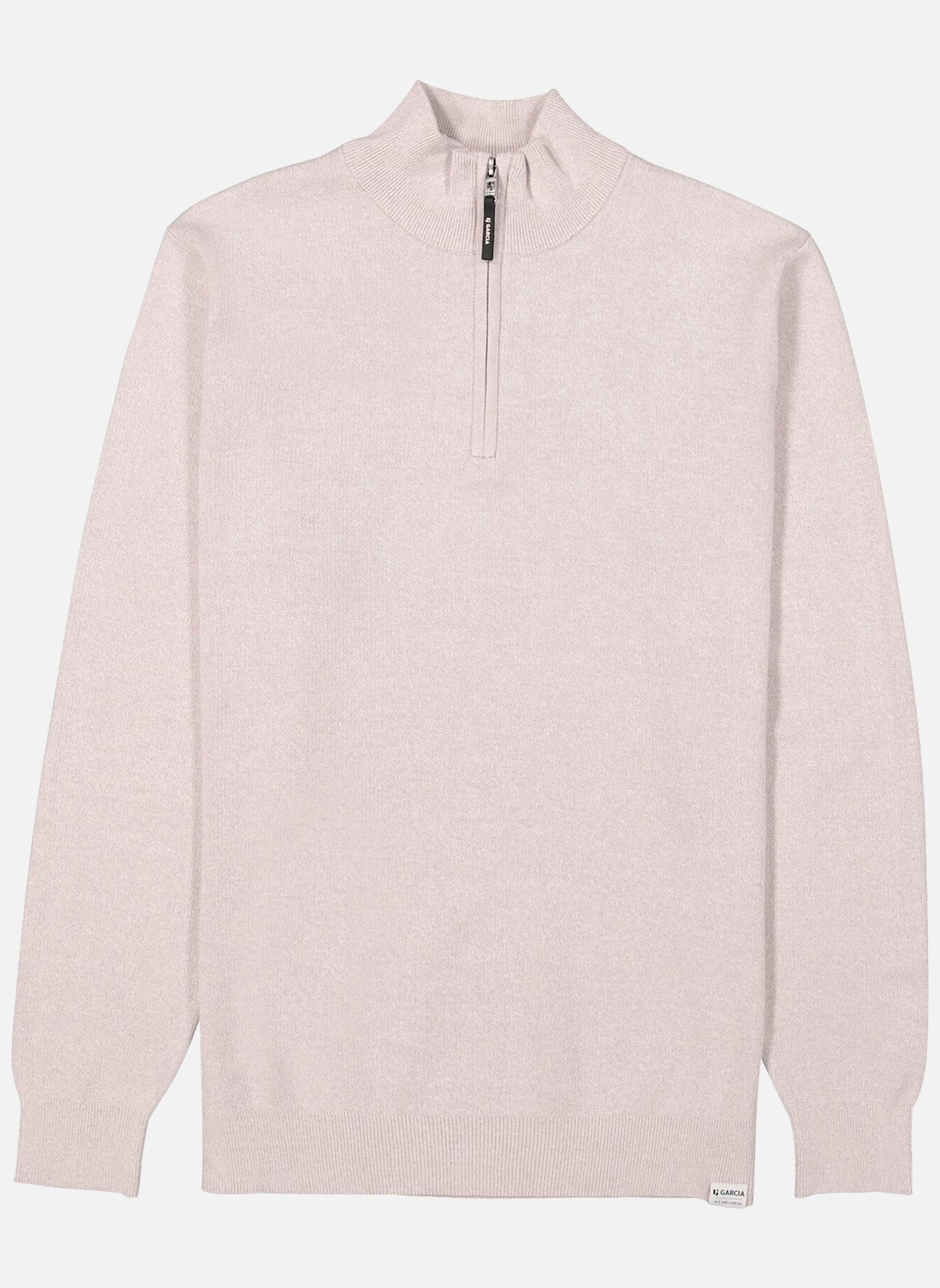 Garcia Pulls Pull en coton beige uni avec un col zippé et des manches ...