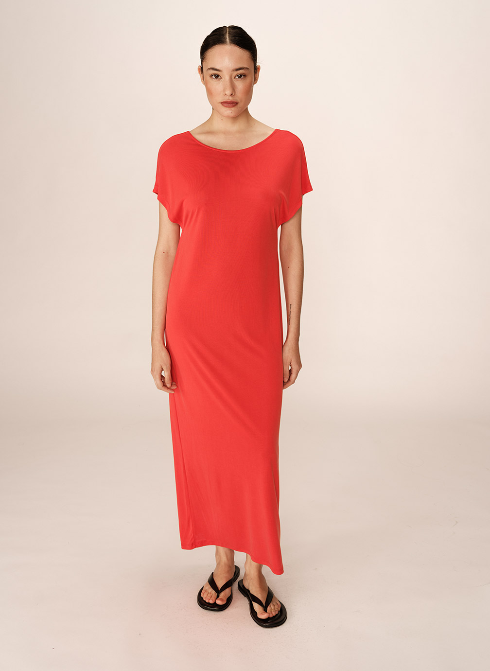 Grace & Mila Robes Robe mi-longue en modal rouge Peace femme rouge ...