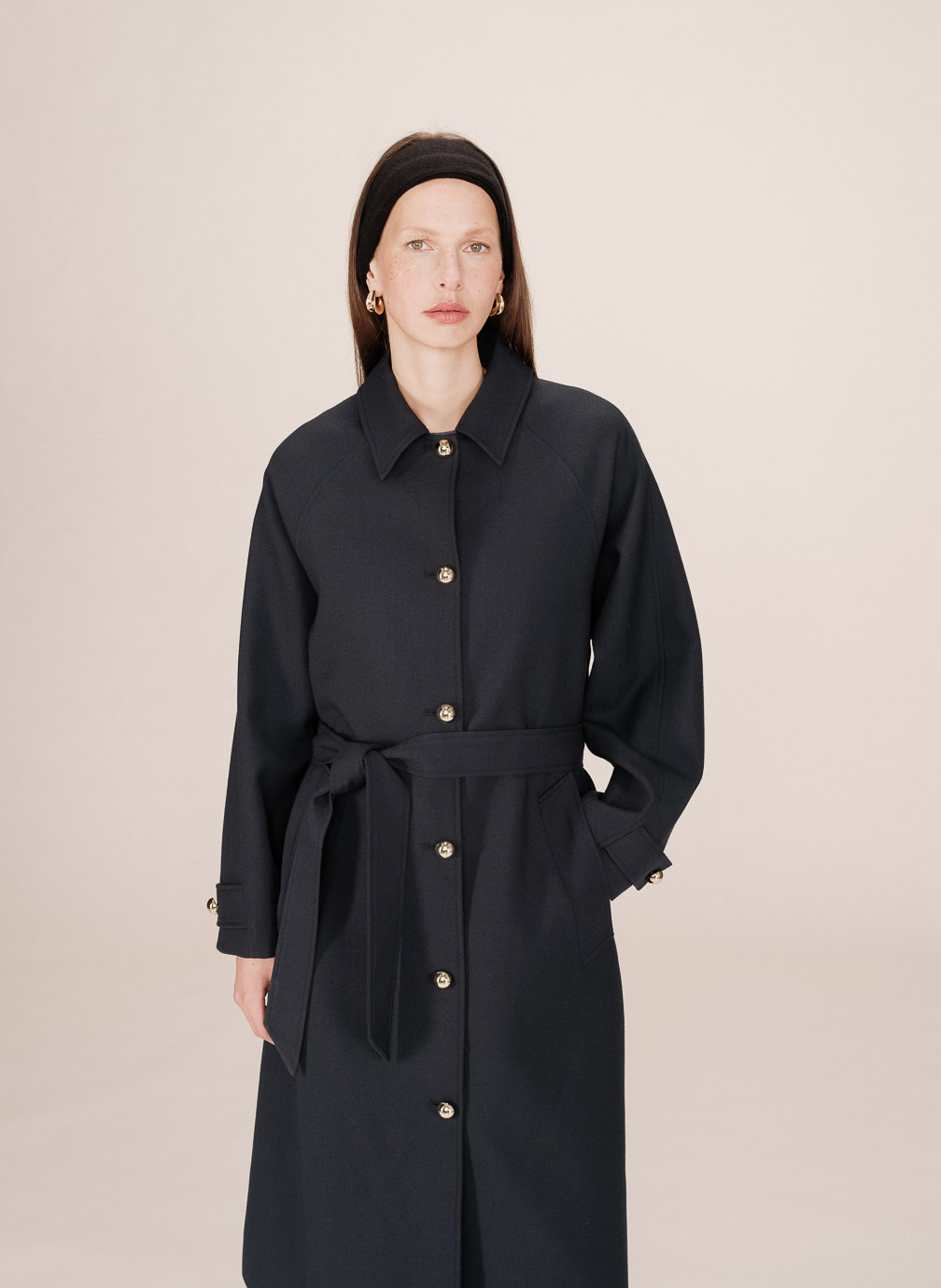 Grace & Mila Manteaux Trench long boutons dorés marine Scott femme bleu ...