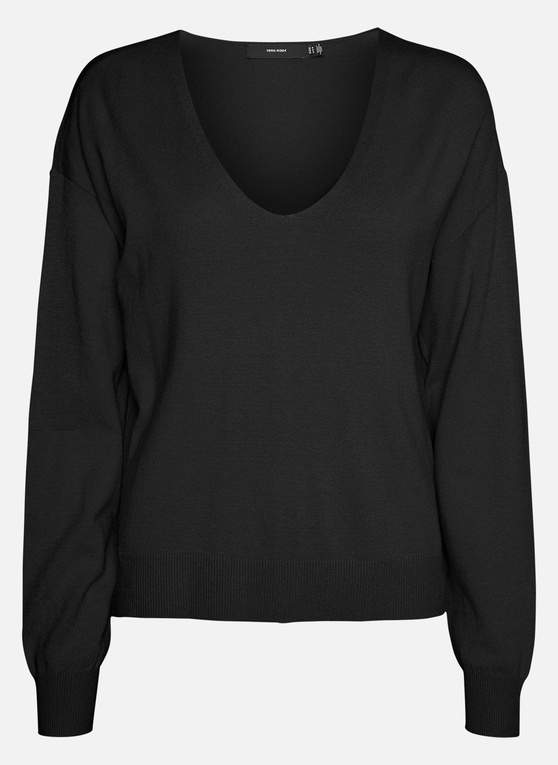 Vero Moda Pulls Pull noir uni avec une coupe droite à col v et des ...