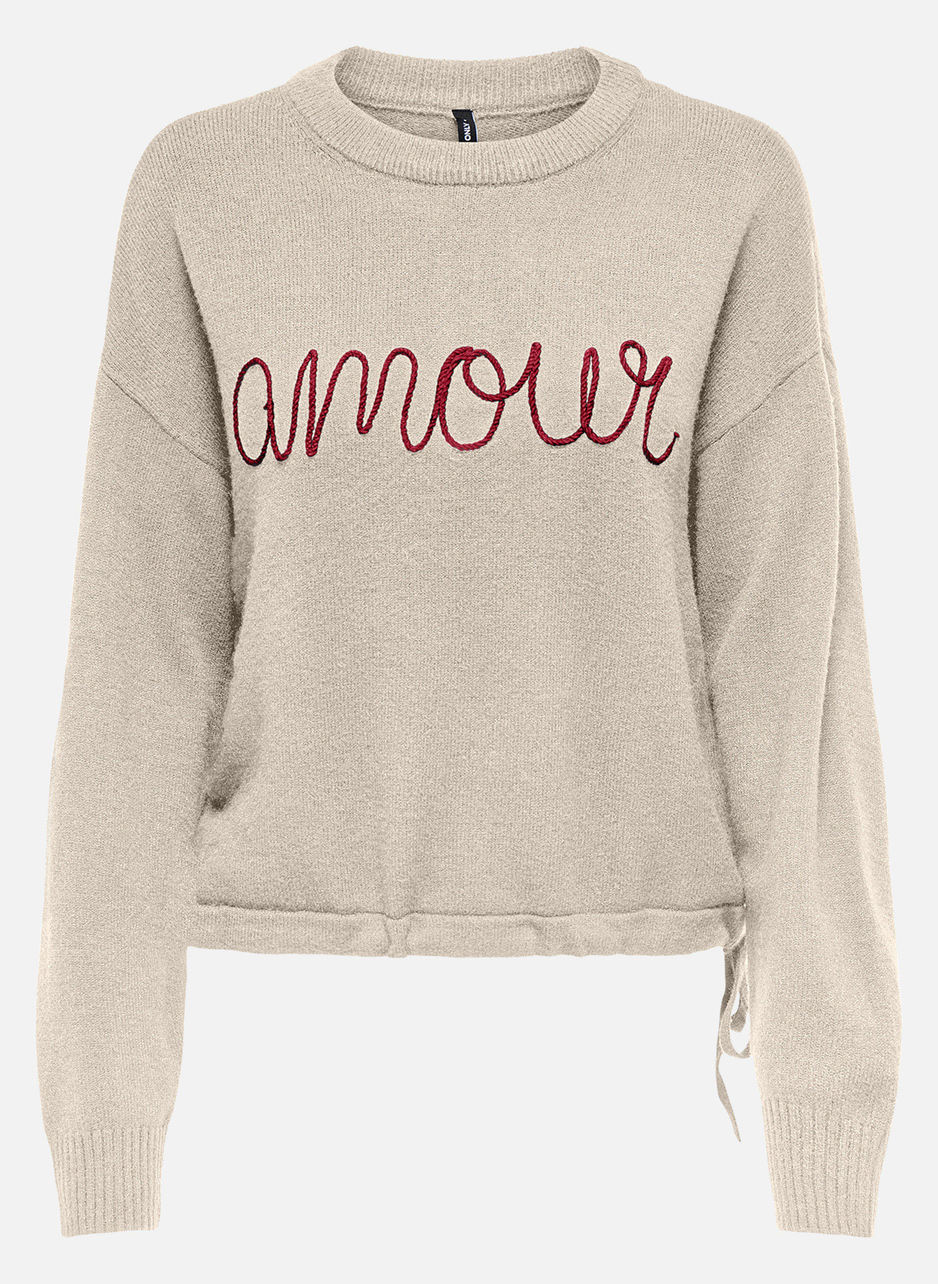 ONLY Pulls Pull écru uni avec un col rond et une coupe droite et des ...