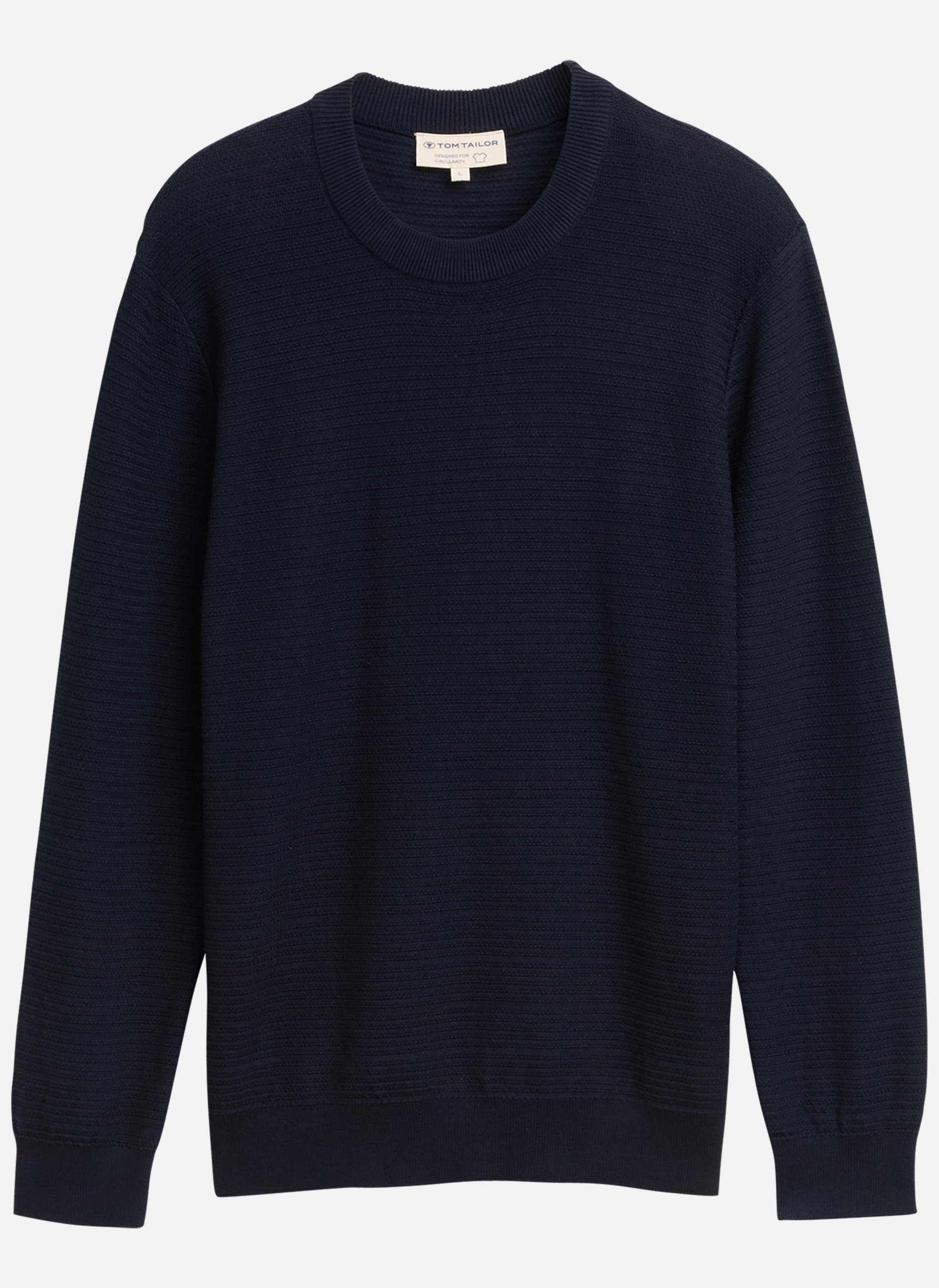 Tom Tailor Pulls Pull en coton marine uni avec un col rond et des ...