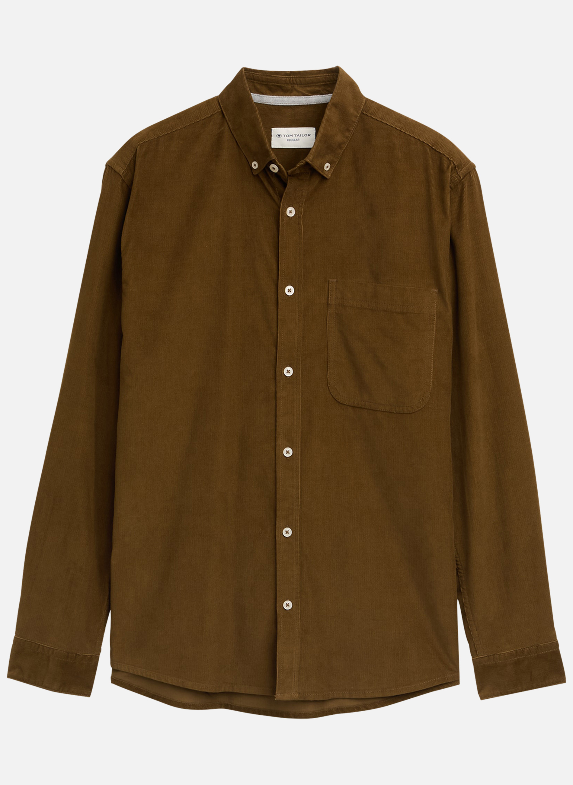 Tom Tailor Chemises Chemise en coton marron unie en velours côtelé avec ...