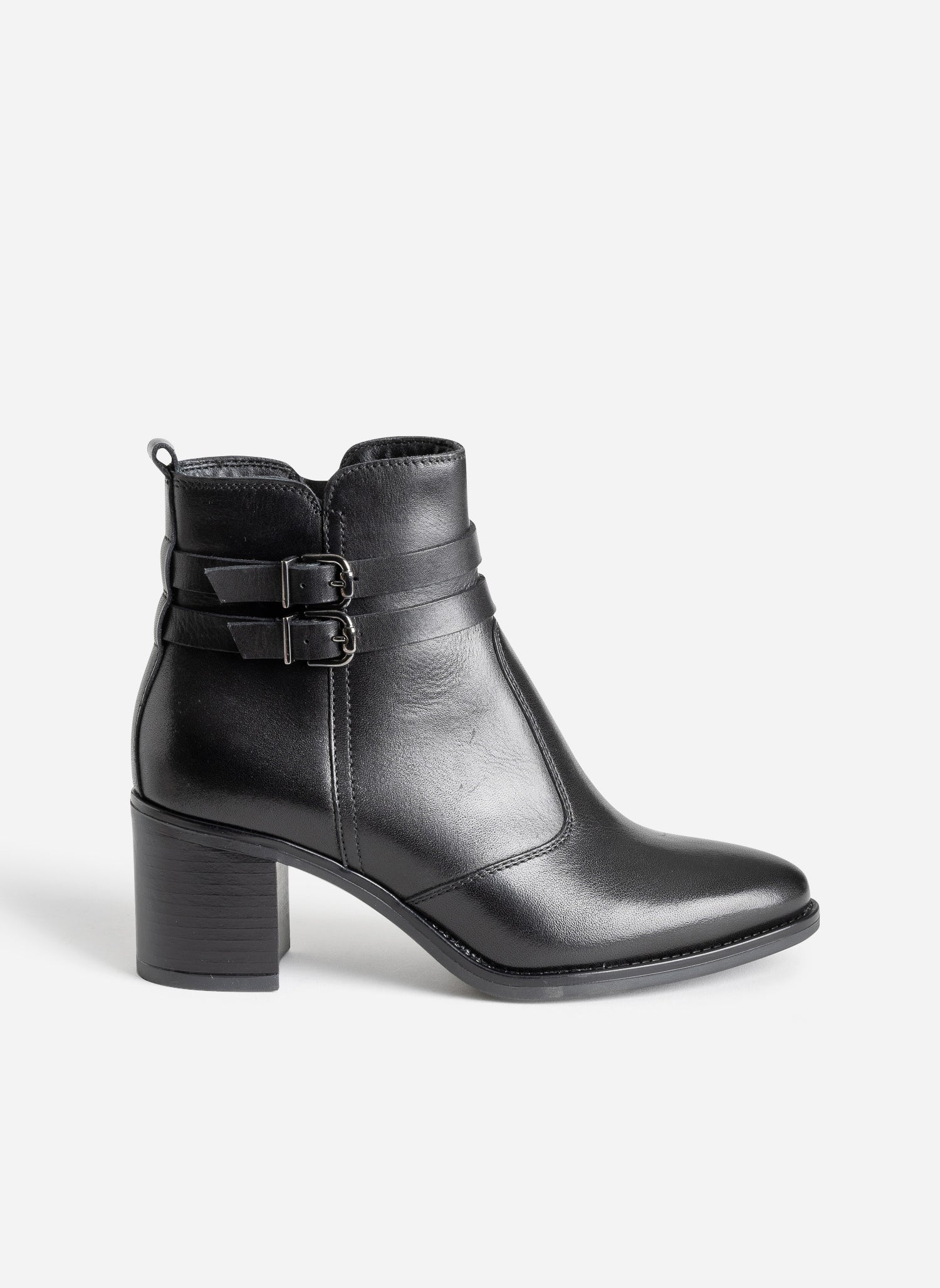 Eram Bottines et boots Boots à talon noir en cuir avec double bride ...