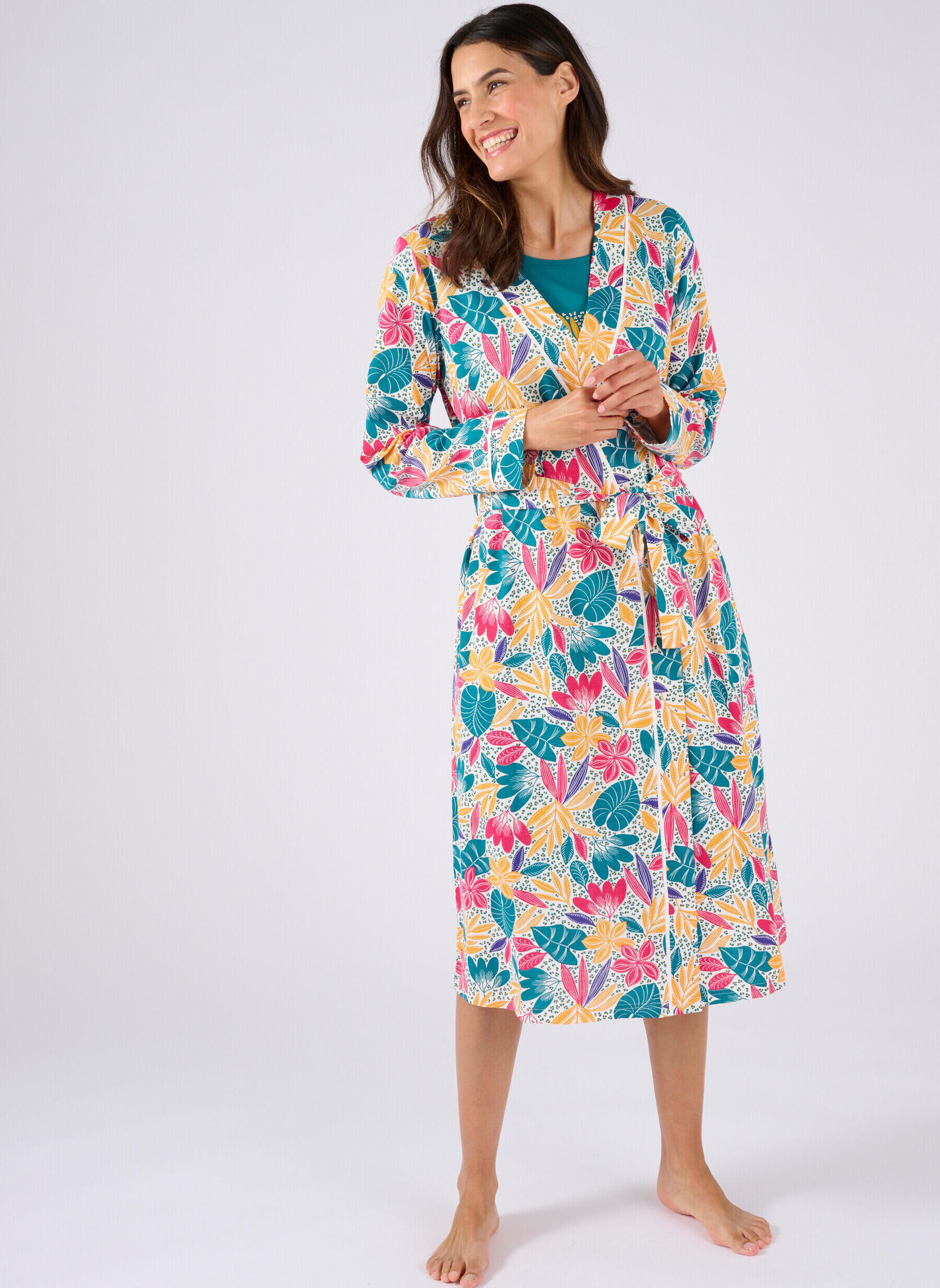 Damart Robes Robe de chambre en maille jersey pur coton femme ...