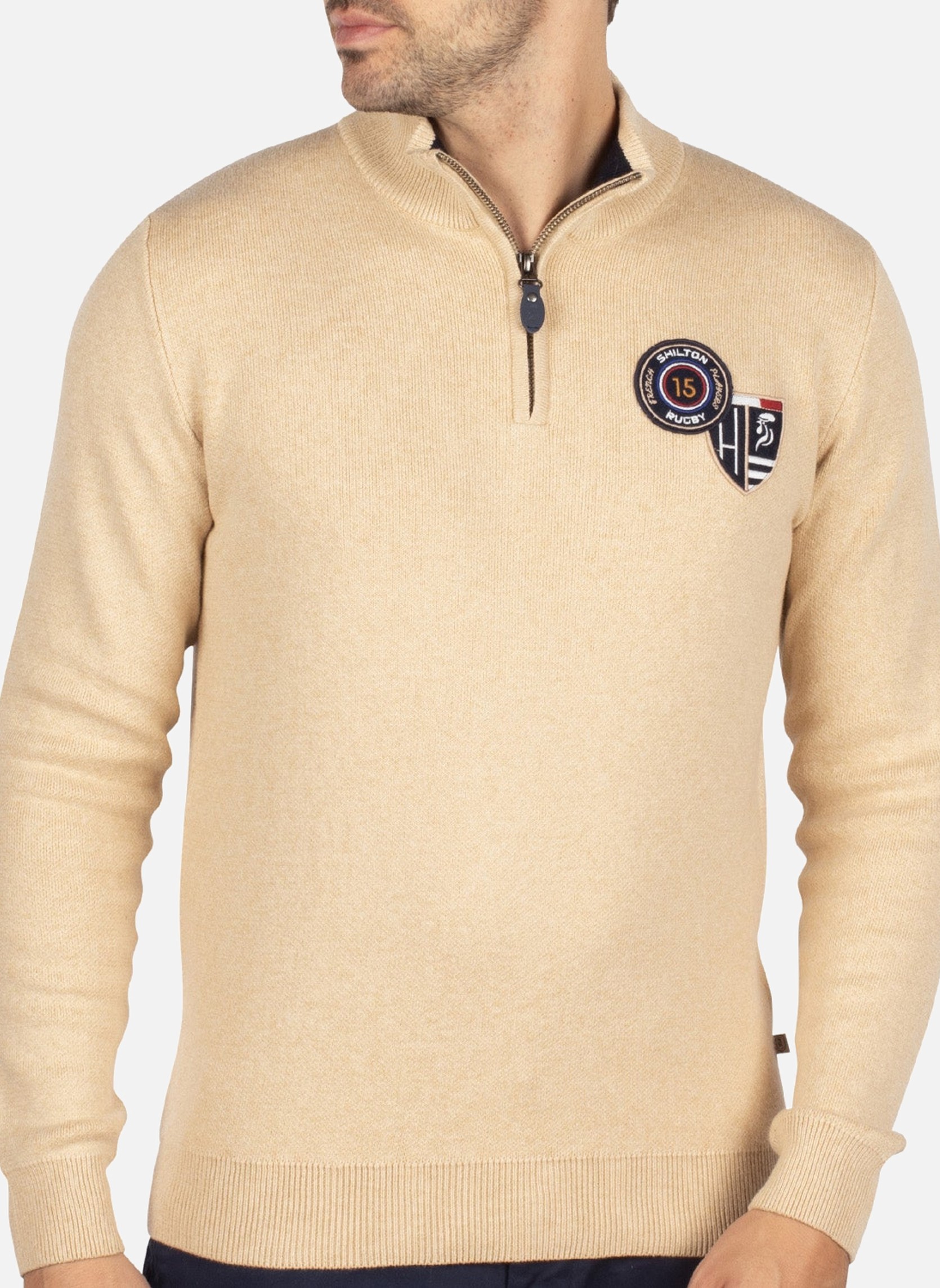 Shilton Pulls Pull camionneur rugby nations 15 - H25420 - Beige homme ...