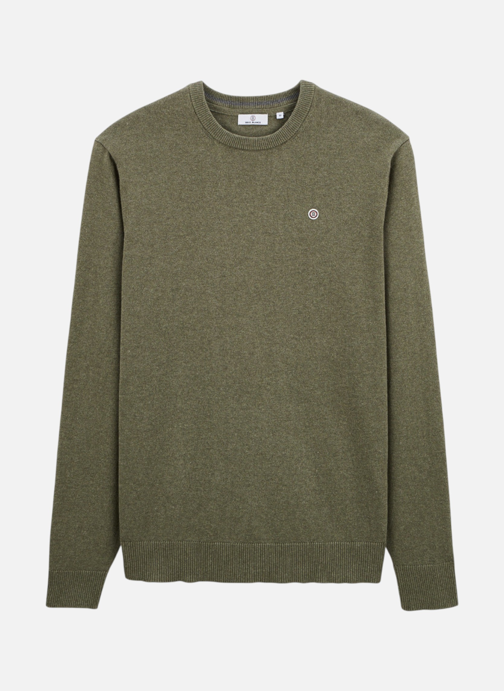Serge Blanco Pulls Pull col rond uni vert kaki coton laine et cachemire ...