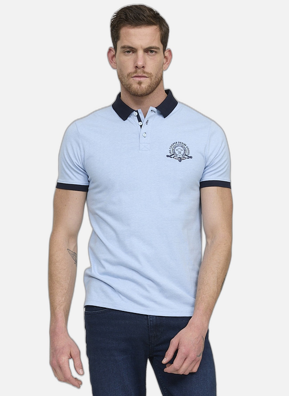 Lee Cooper Polos manches courtes Polo BAC Gris bleu chiné homme bleu ...