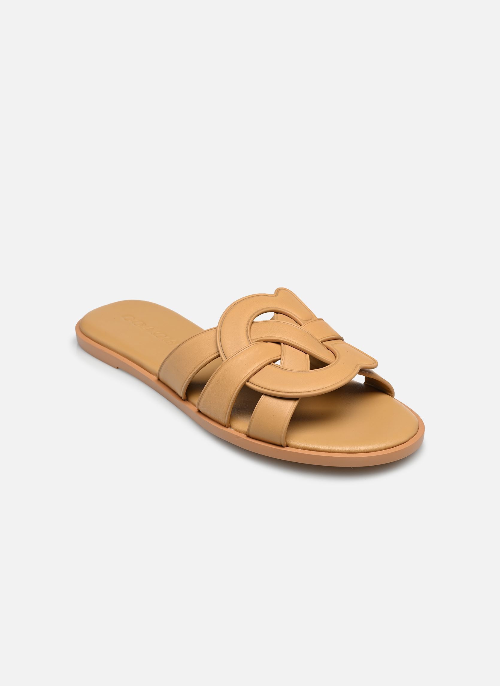 Coach Mules Lena Leather Slide Sandal femme marron | Sarenza Belgique