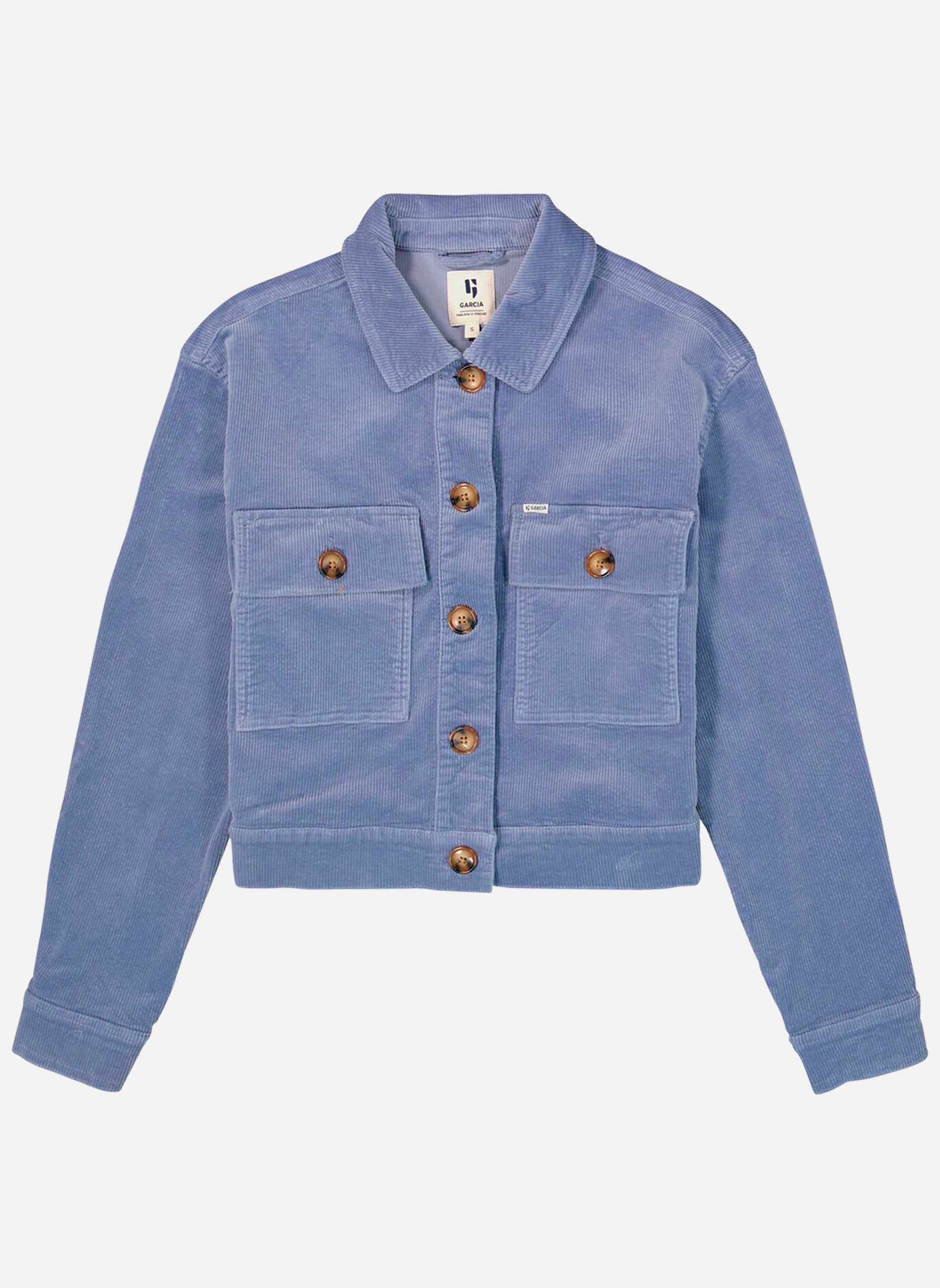 Garcia Blousons Veste bleue en coton effet velours côtelé avec poches ...