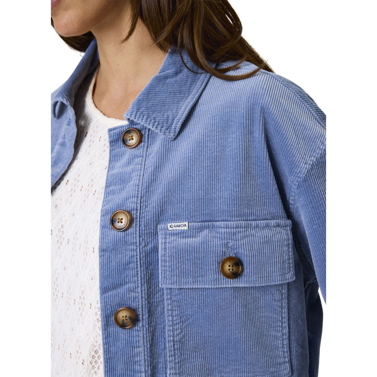 Garcia Blousons Veste bleue en coton effet velours côtelé avec poches ...