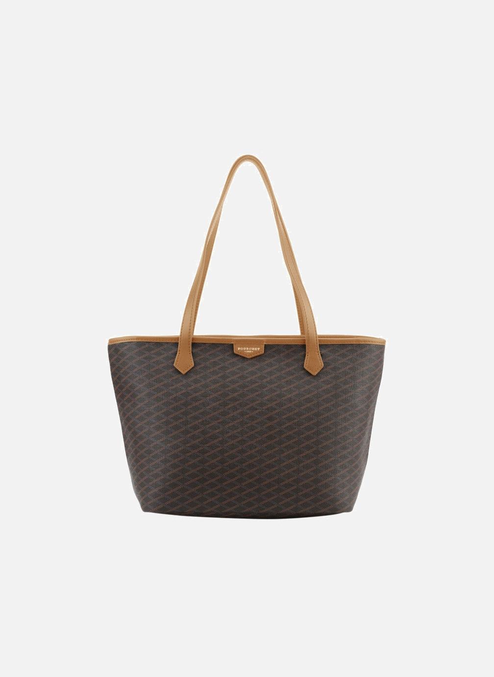 Pourchet Cabas Sac porté épaule Waves en toile enduite garnie cuir de ...