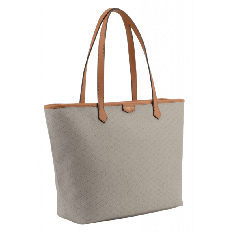 Pourchet Cabas Sac porté épaule Waves en toile enduite garnie cuir de ...