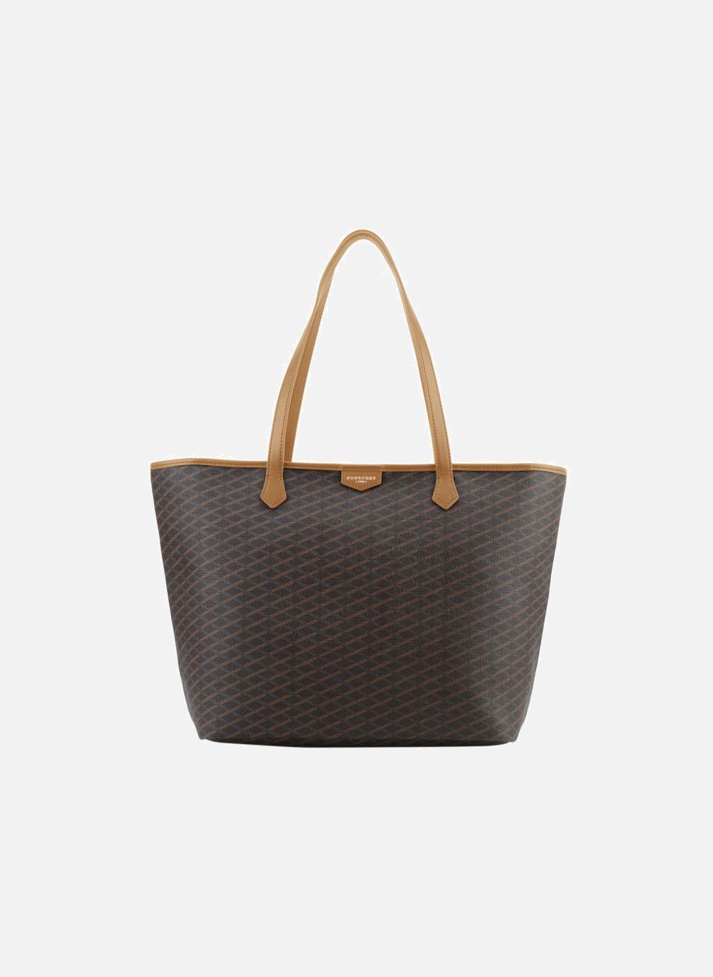 Pourchet Cabas Sac porté épaule Waves en toile enduite garnie cuir de ...