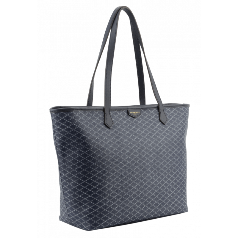 Pourchet Cabas Sac porté épaule Waves en toile enduite garnie cuir de ...