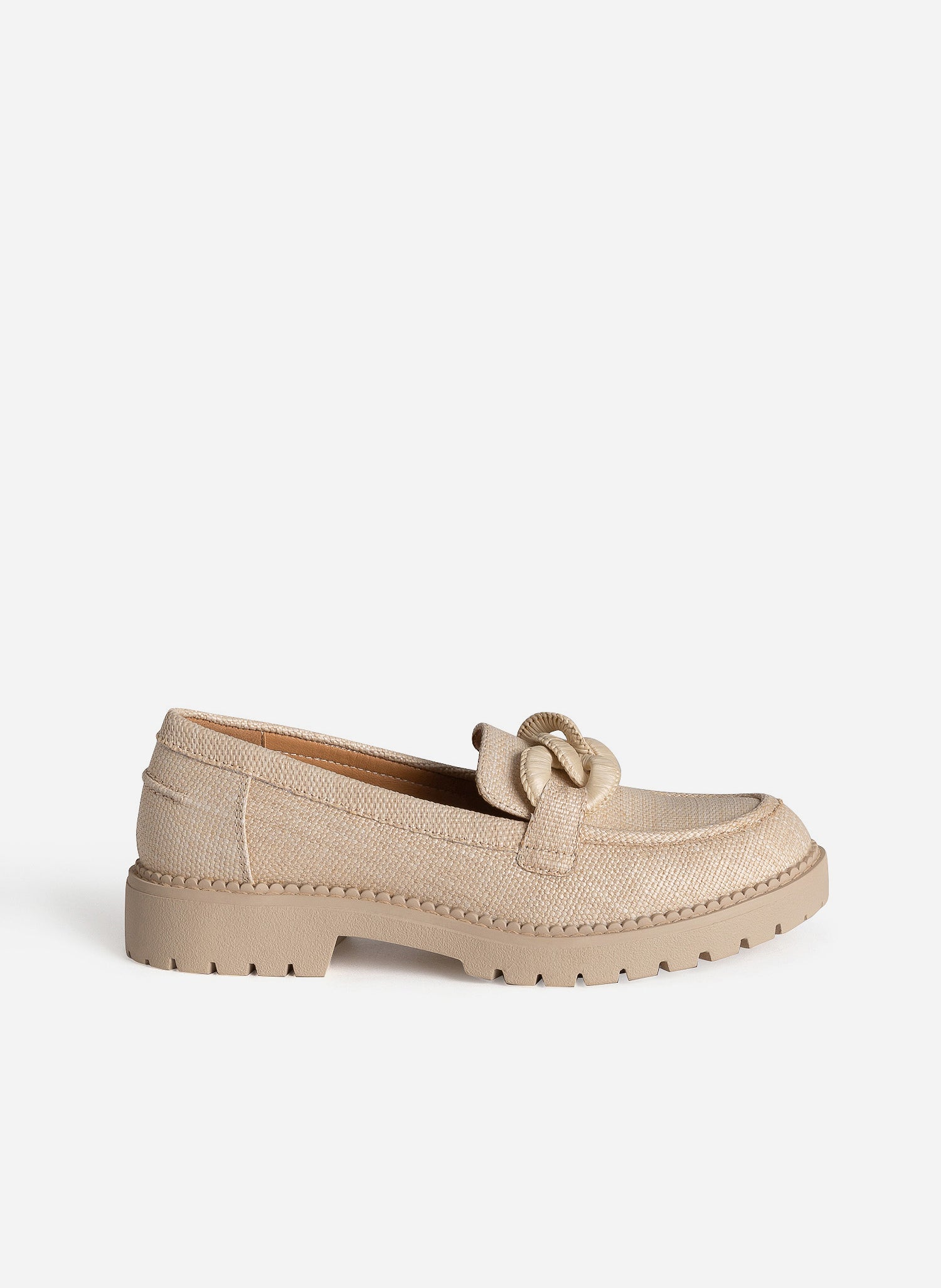 Eram Mocassins Mocassin TEXTO beige tressage et maxi chaîne femme beige ...
