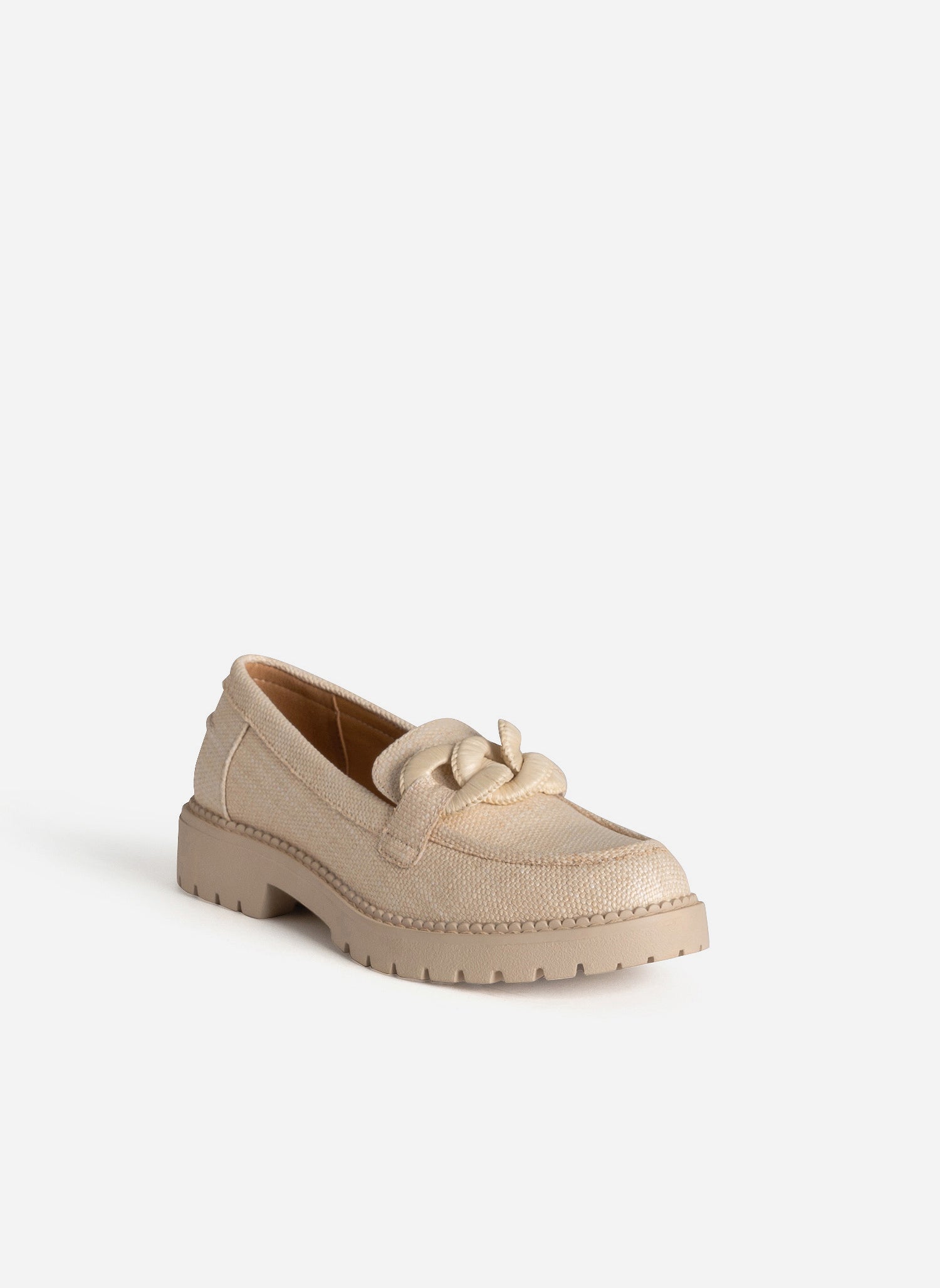 Eram Mocassins Mocassin TEXTO beige tressage et maxi chaîne femme beige ...